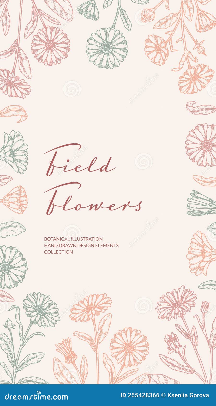 Summer Flowers Vertical Packaging Design with Hand Drawn Elements ...