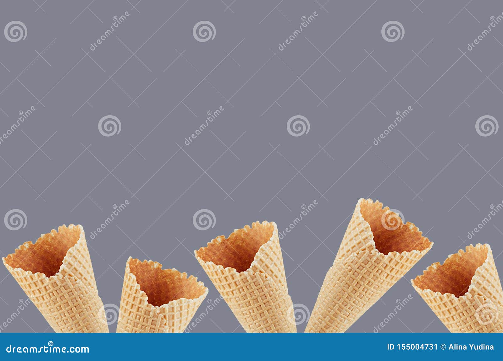 Summer Food Decorative Border of Empty Waffle Ice Cream Cones on Soft ...