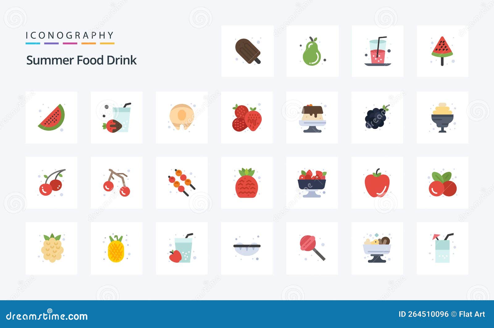 25 Summer Food Drink Flat Color Icon Pack Stock Vector - Illustration ...