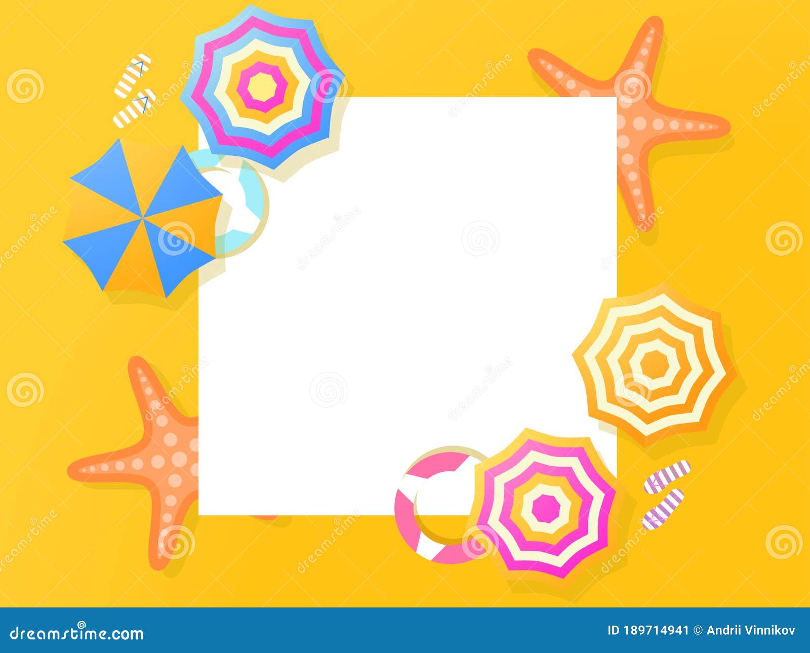 Summer Frame. Beach, Top View. Beach Umbrella and Starfish on the Sand ...