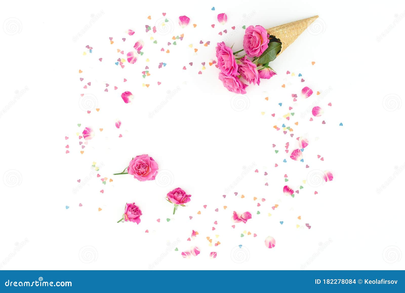 Summer Frame Composition with Pink Roses Flowers on White Background ...