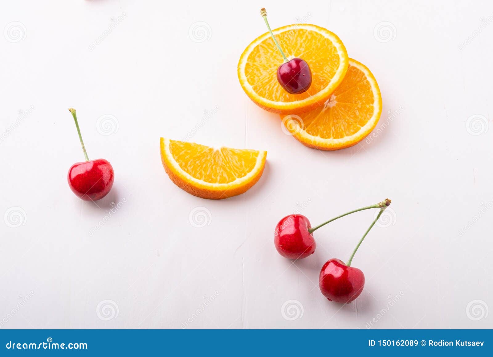 Summer Fruit Cherries with Oranges on White Background Stock Image ...
