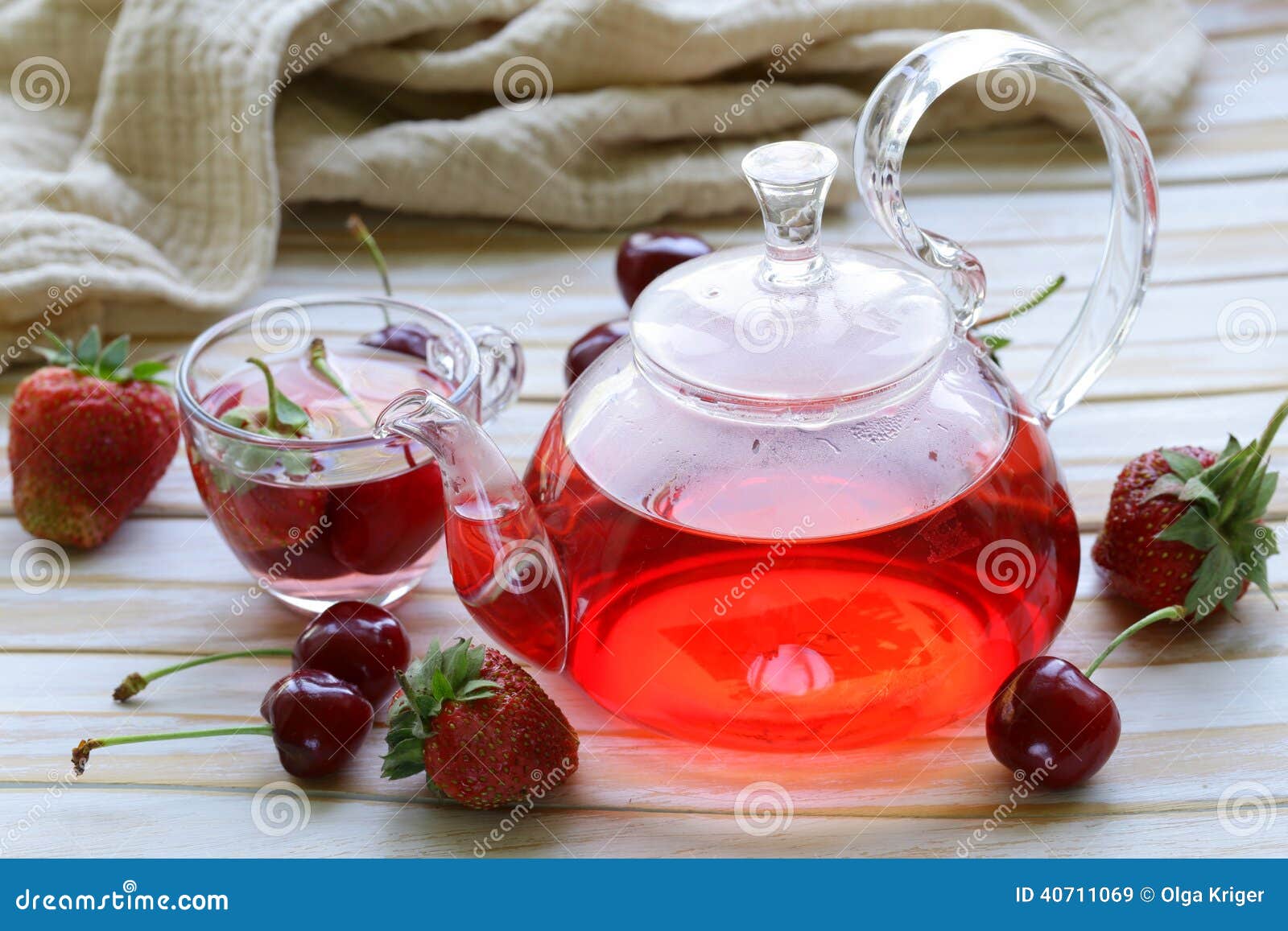 Summer Fruit Tea with a Variety of Berries Stock Image - Image of green ...