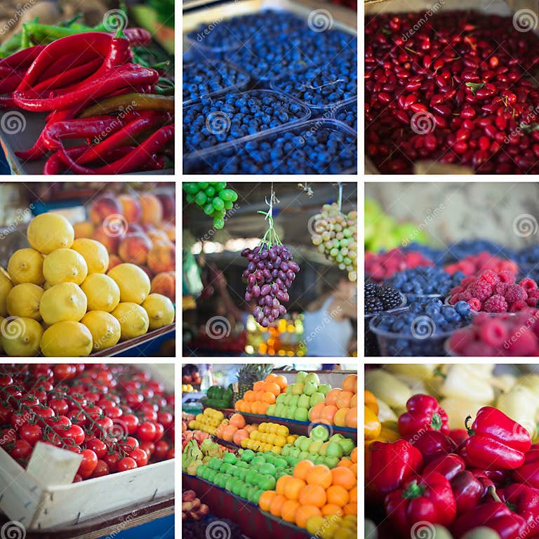 Summer Fruit and Vegetables Collage Stock Photo - Image of fruit ...