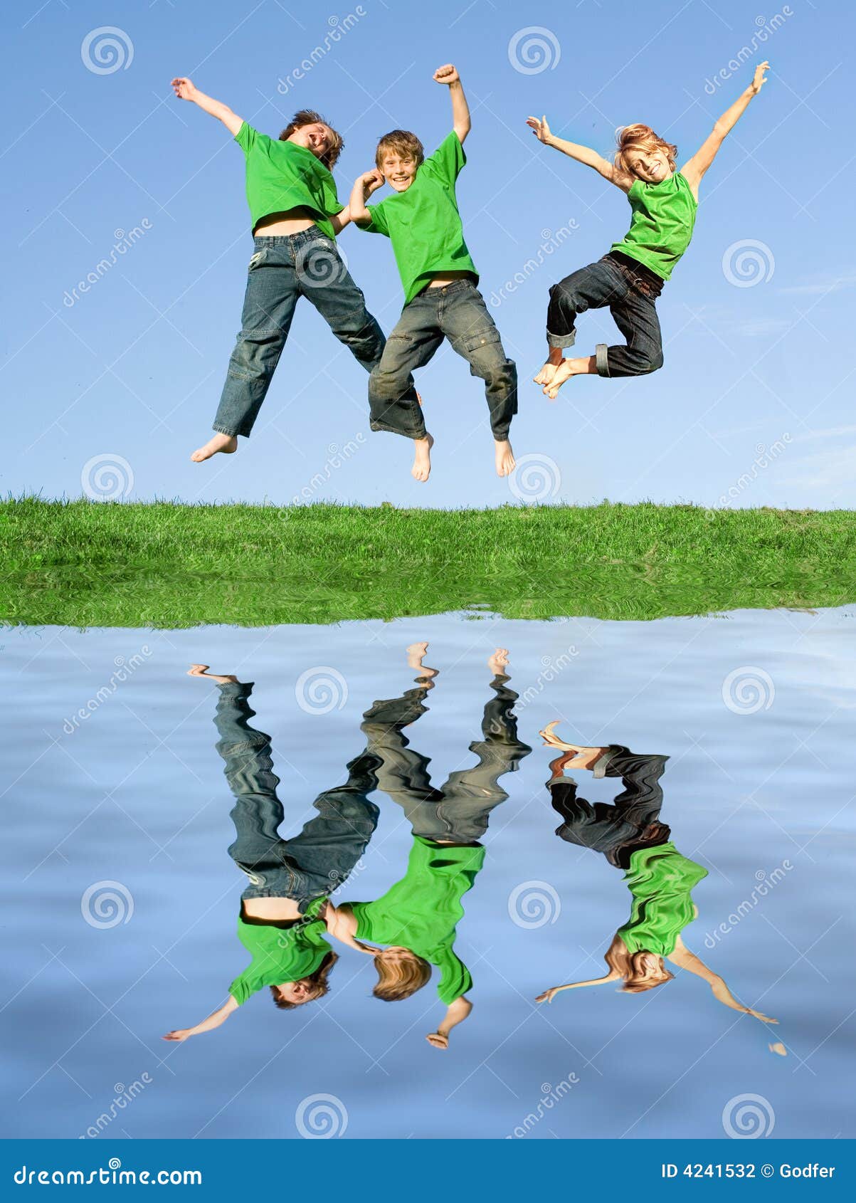 Summer fun kids jumping stock photo. Image of kids, flood - 4241532