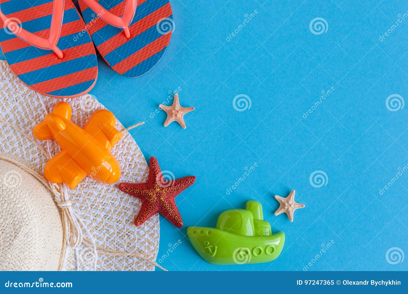 Summer Fun Time and Accessories on Blue Background. Mock Up, with Empty ...