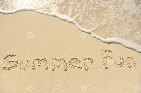 Summer Fun Written in Sand on Beach Stock Photo - Image of sandy, text ...