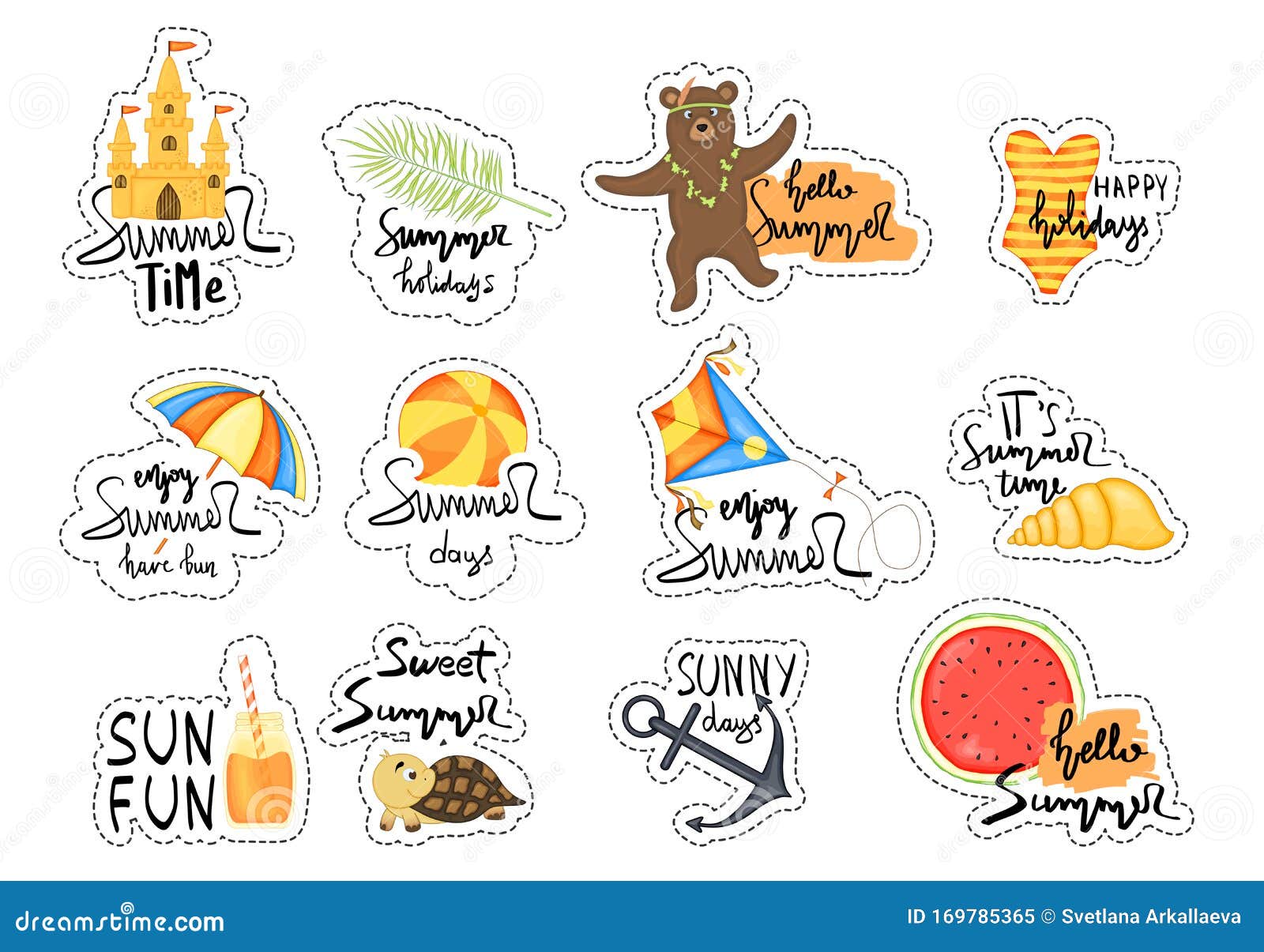Summer Funny Stickers. Cartoon Style Stock Illustration - Illustration ...