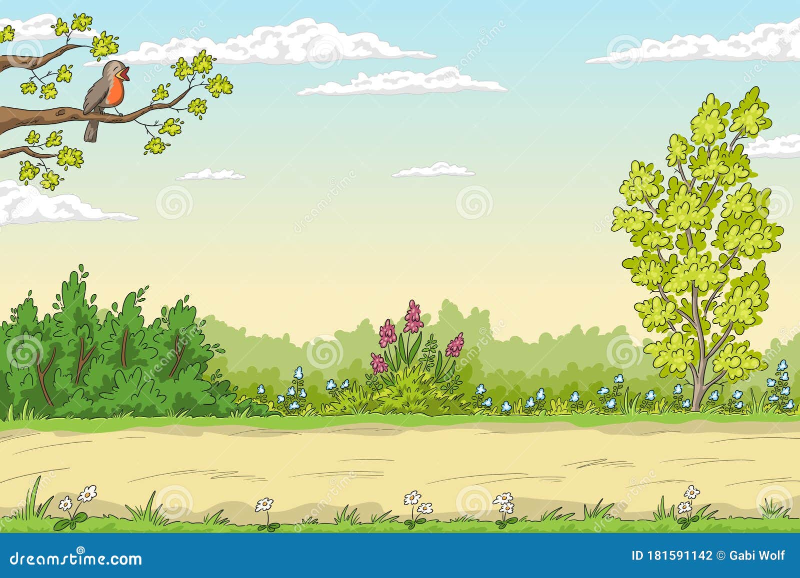 Summer Garden Landscape stock vector. Illustration of tree - 181591142