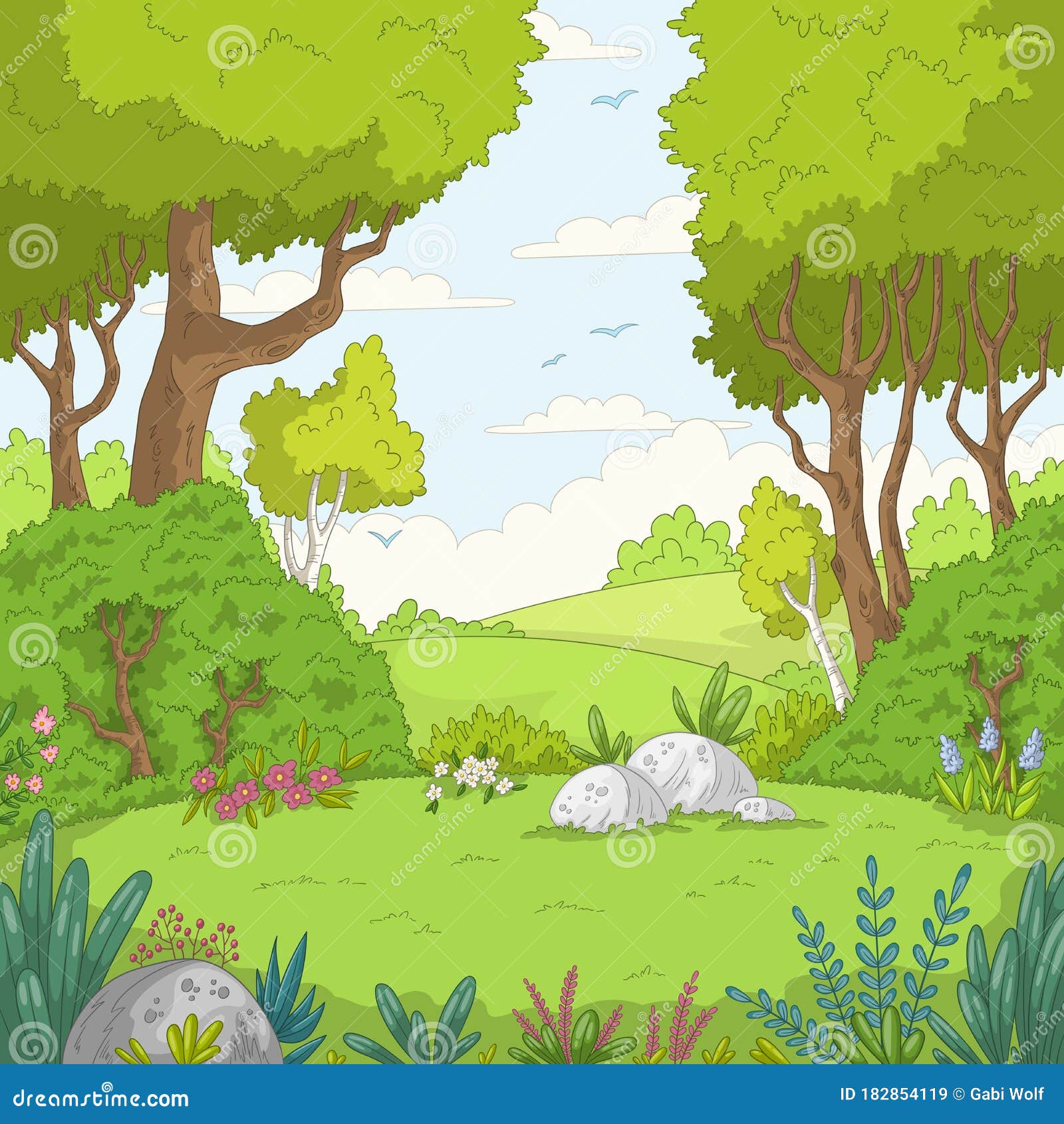Summer Garden Landscape stock vector. Illustration of bush - 182854119