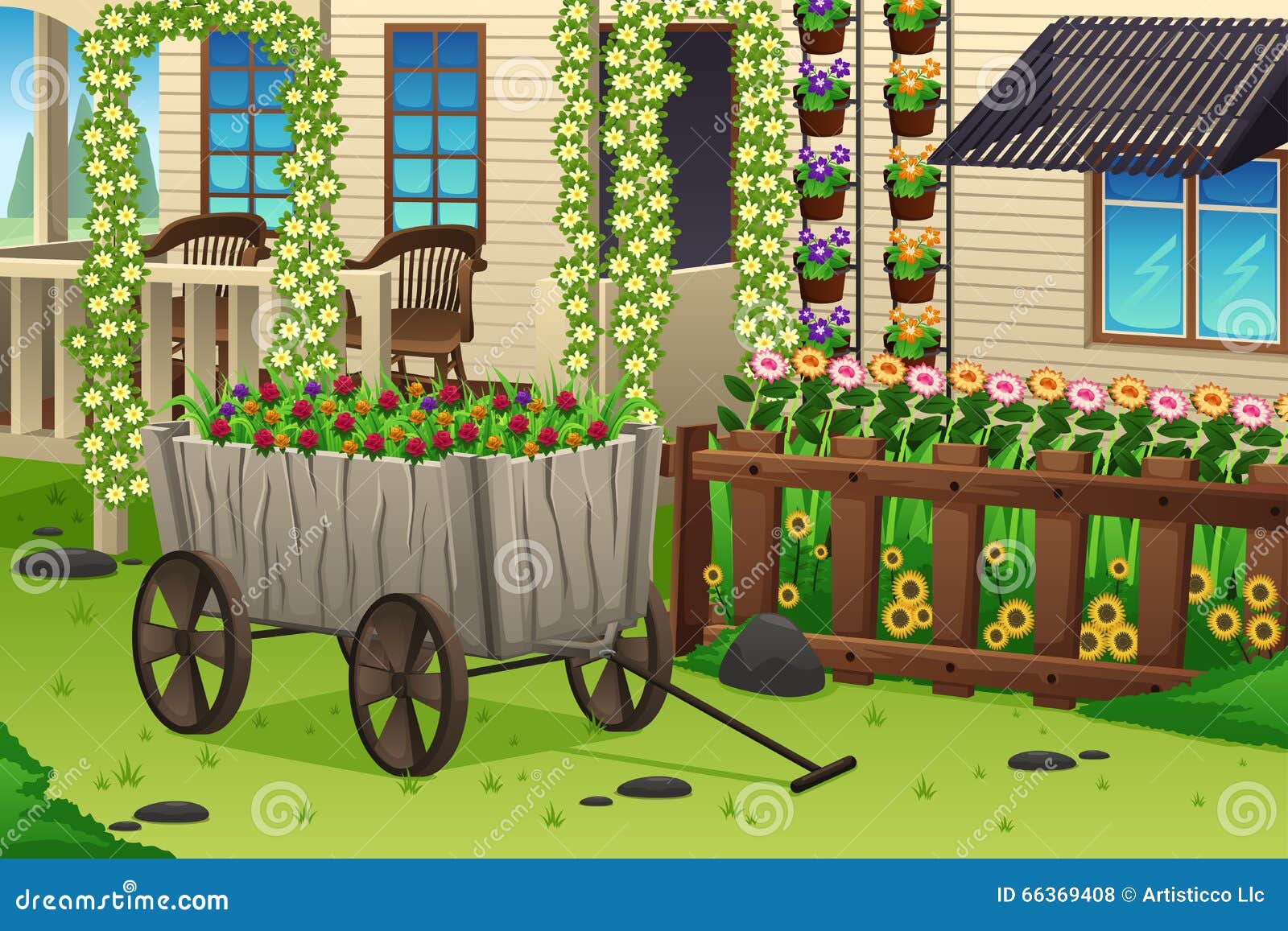 Summer Garden Scene stock vector. Illustration of outdoor - 66369408
