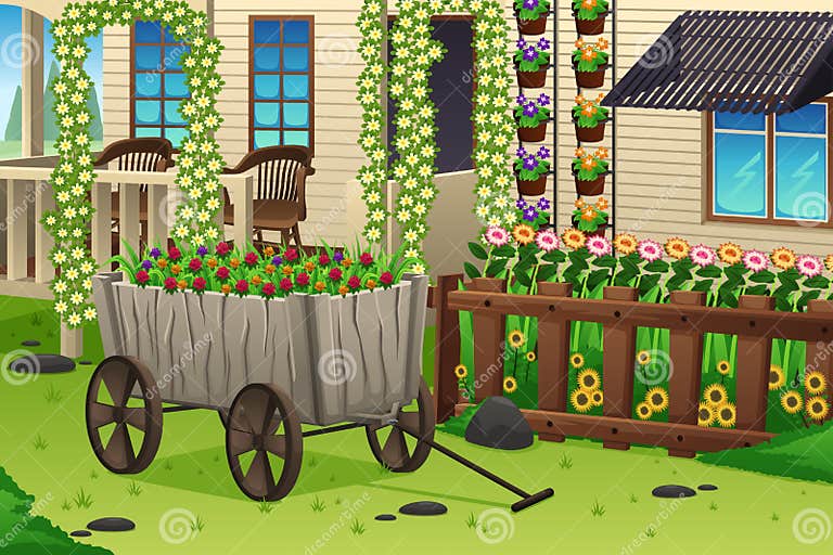 Summer Garden Scene stock vector. Illustration of outdoor - 66369408