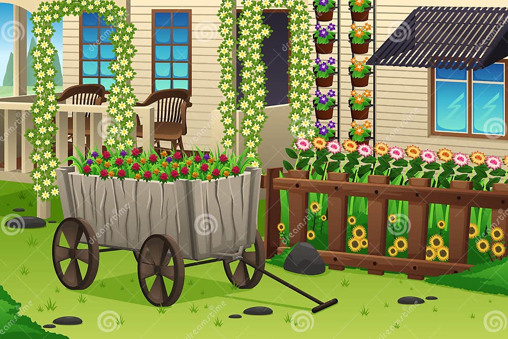 Summer Garden Scene stock vector. Illustration of outdoor - 66369408