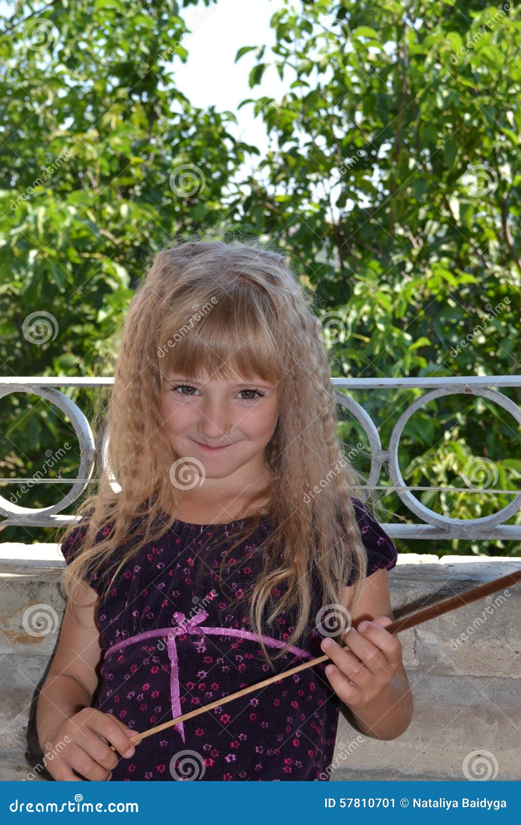 Summer Girl Walking with a Cane in Hand Stock Image - Image of gentle ...