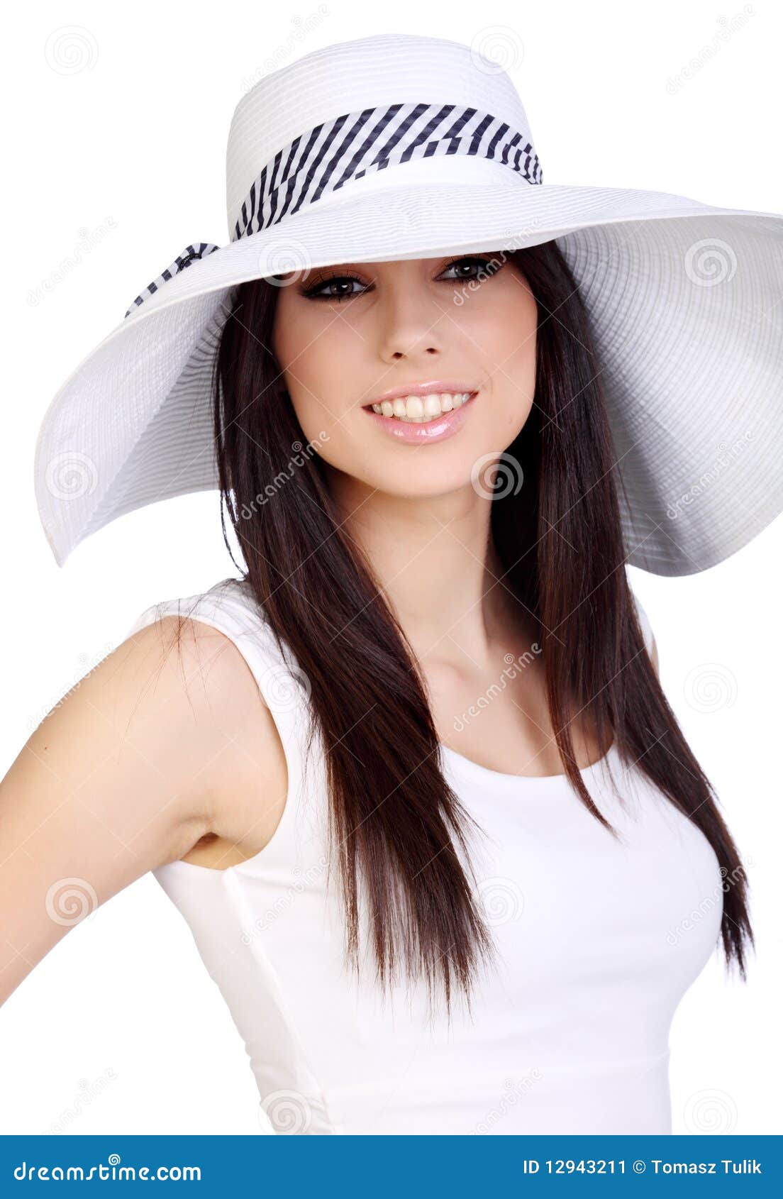 Summer girl in white cap stock image. Image of fedora - 12943211