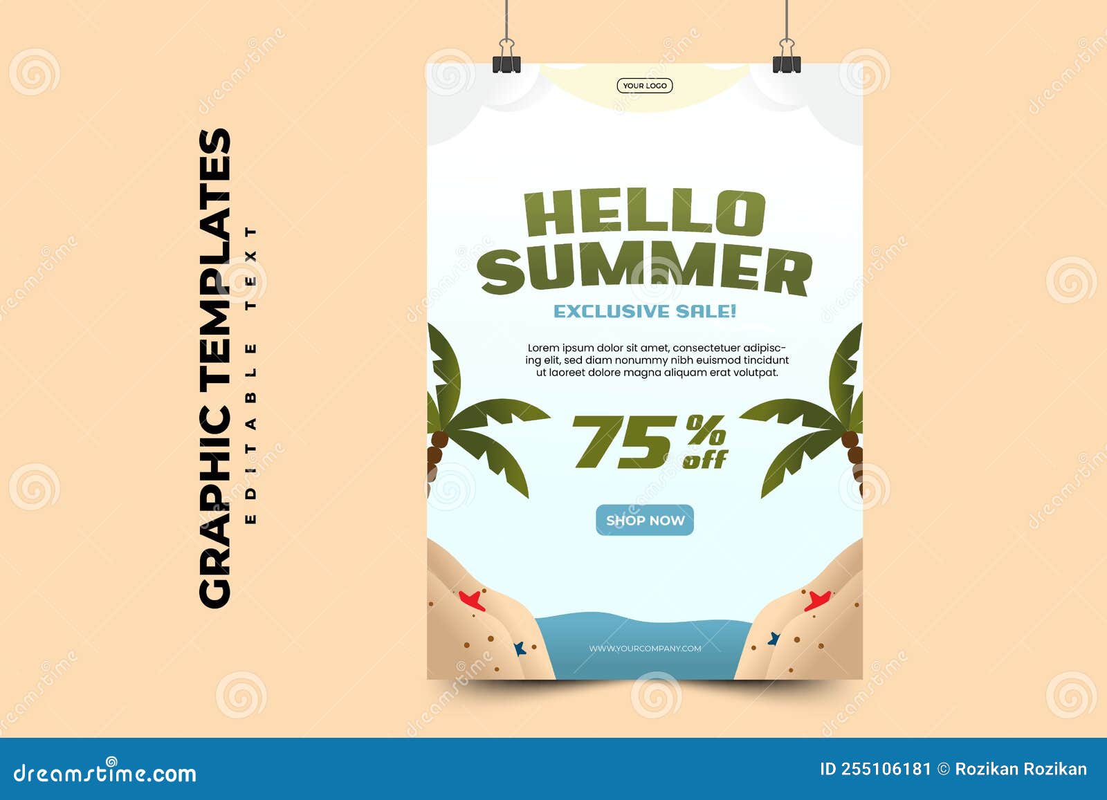 Summer Graphic Template Editable Simple and Elegant Design Stock Vector ...