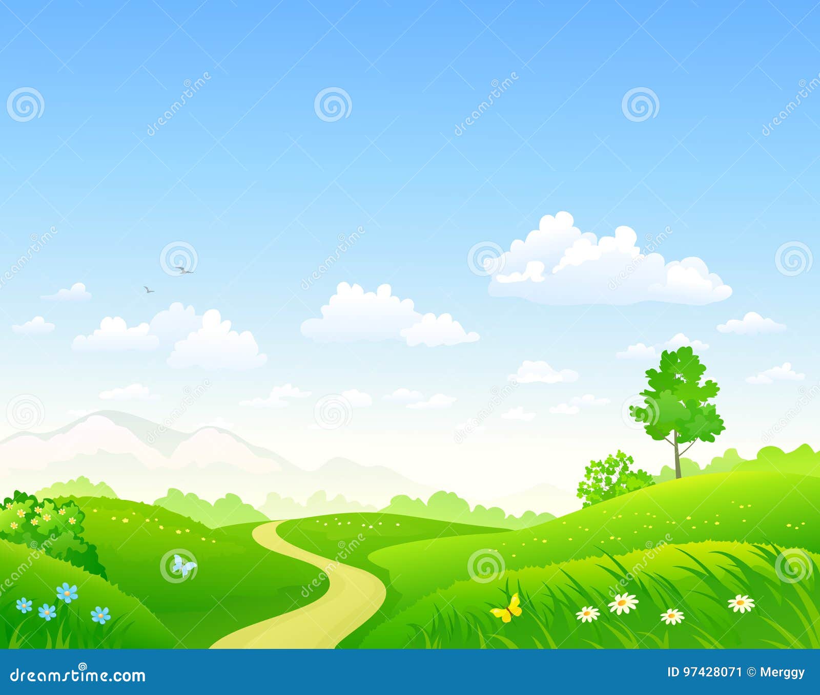 Summer green landscape stock vector. Illustration of beautiful - 97428071