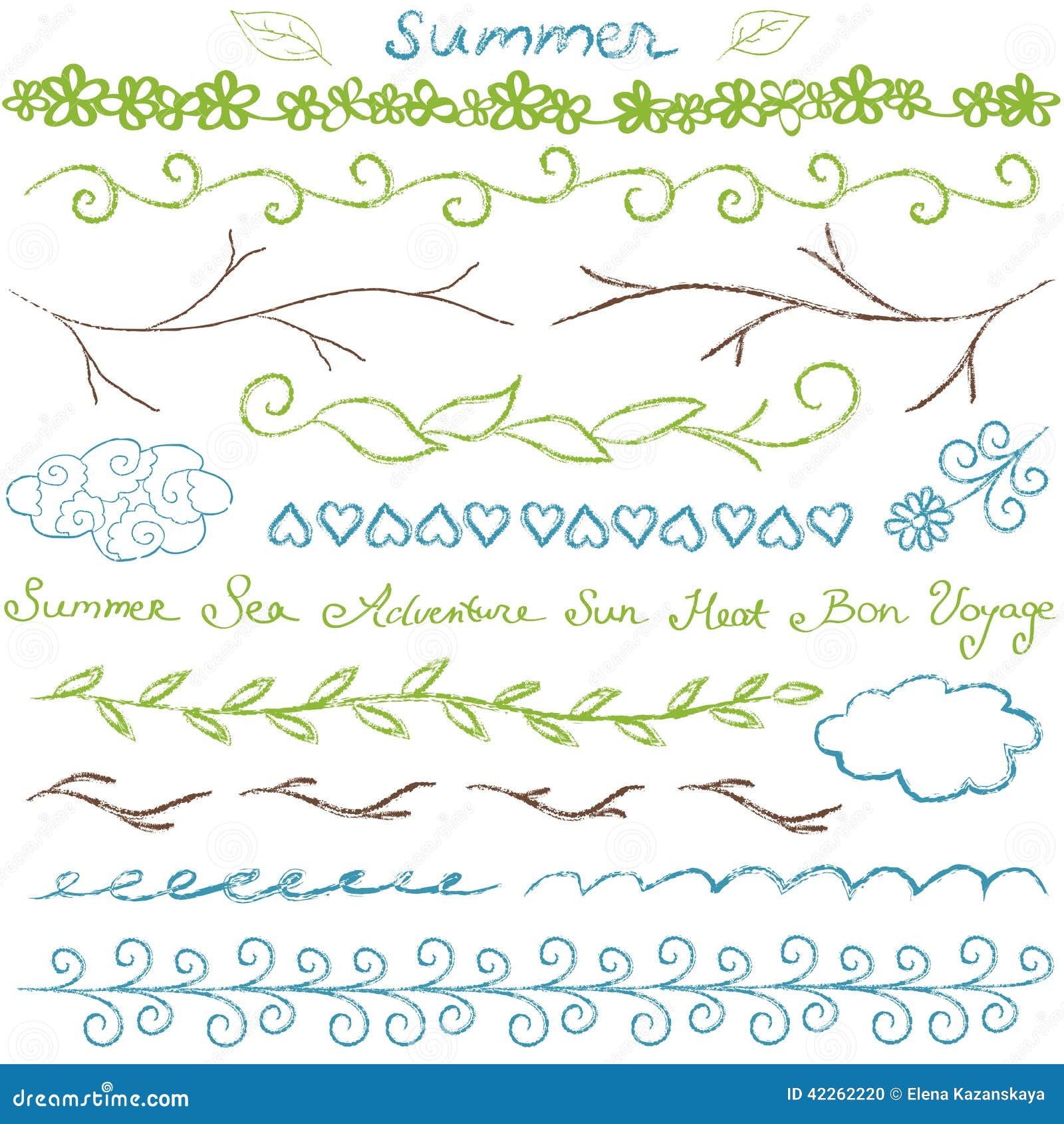 Summer Hand Drawn Border Set Stock Illustration - Illustration of ...