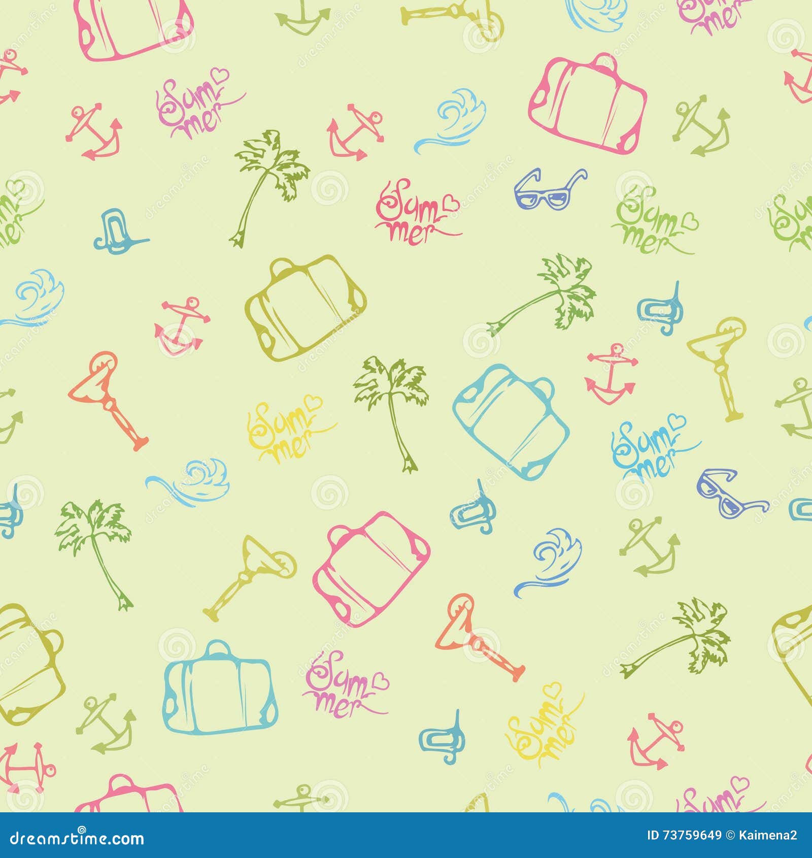 Summer hand drawn pattern stock vector. Illustration of beach - 73759649