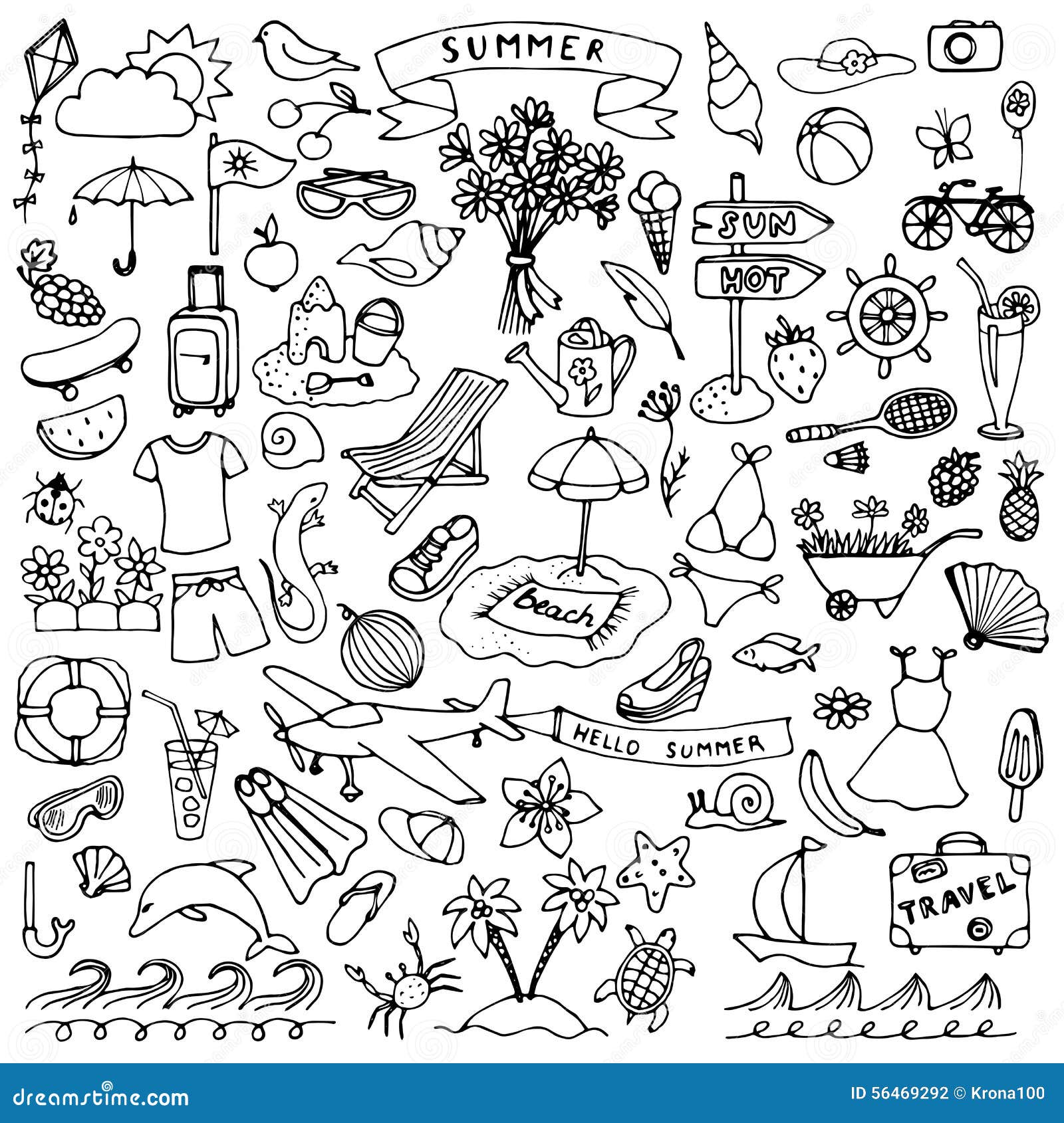 Summer hand drawn set stock vector. Illustration of ribbon - 56469292