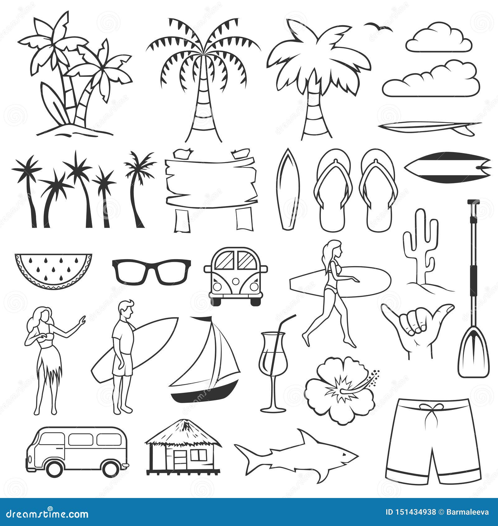 Summer Hand Drawn Symbols and Objects. Set of Summer Time Beach ...