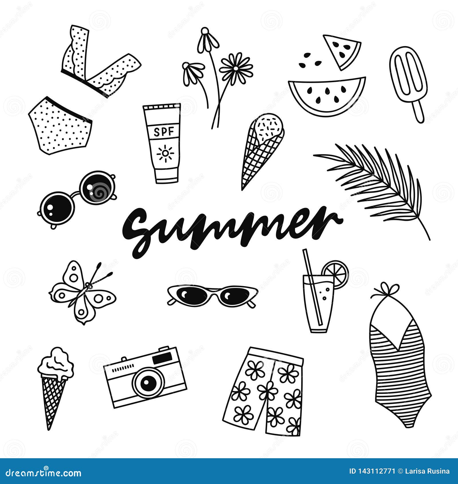 Summer Hand Drawn Vector Symbols and Objects Stock Vector ...