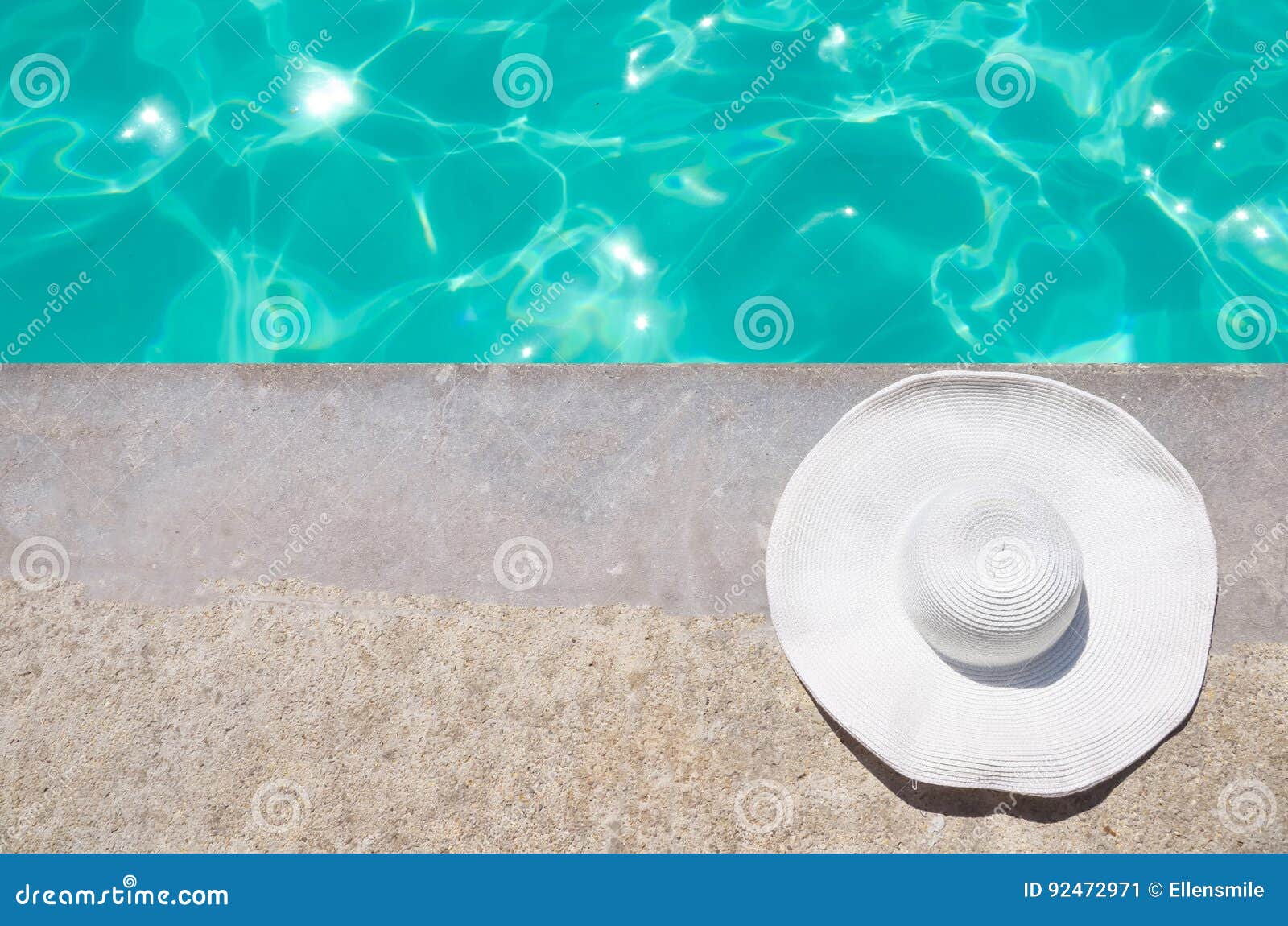 Summer hat near the pool stock image. Image of turquoise - 92472971