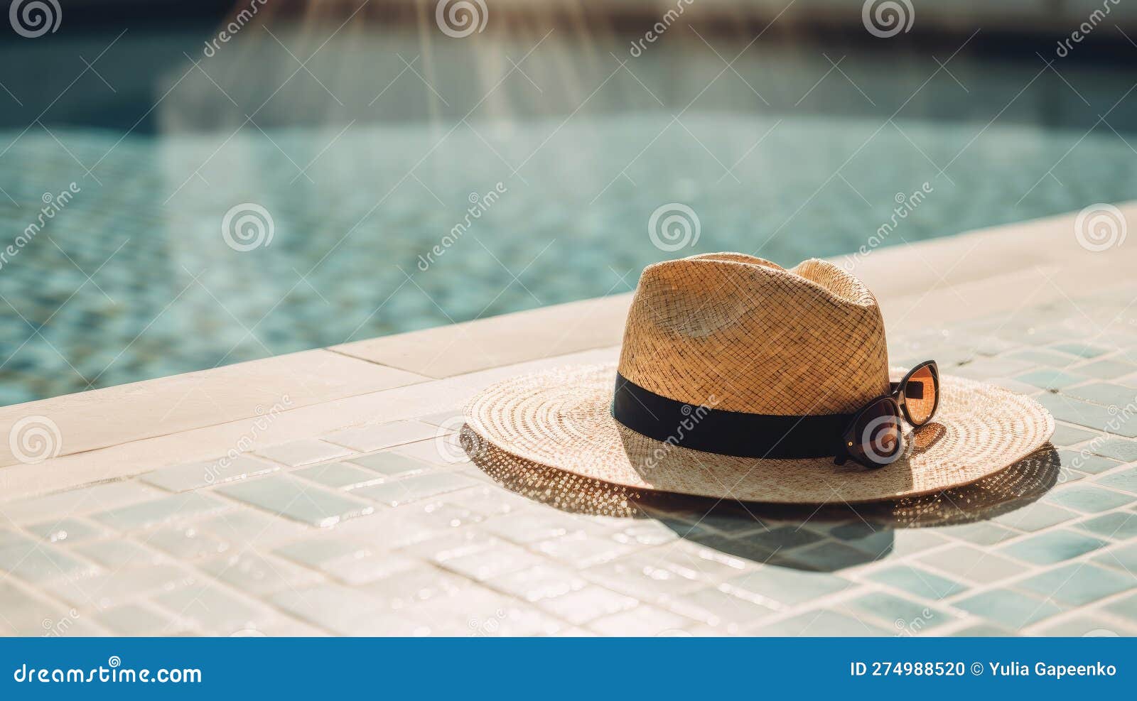 Summer Hat and Pool. Illustration AI Generative Stock Illustration ...