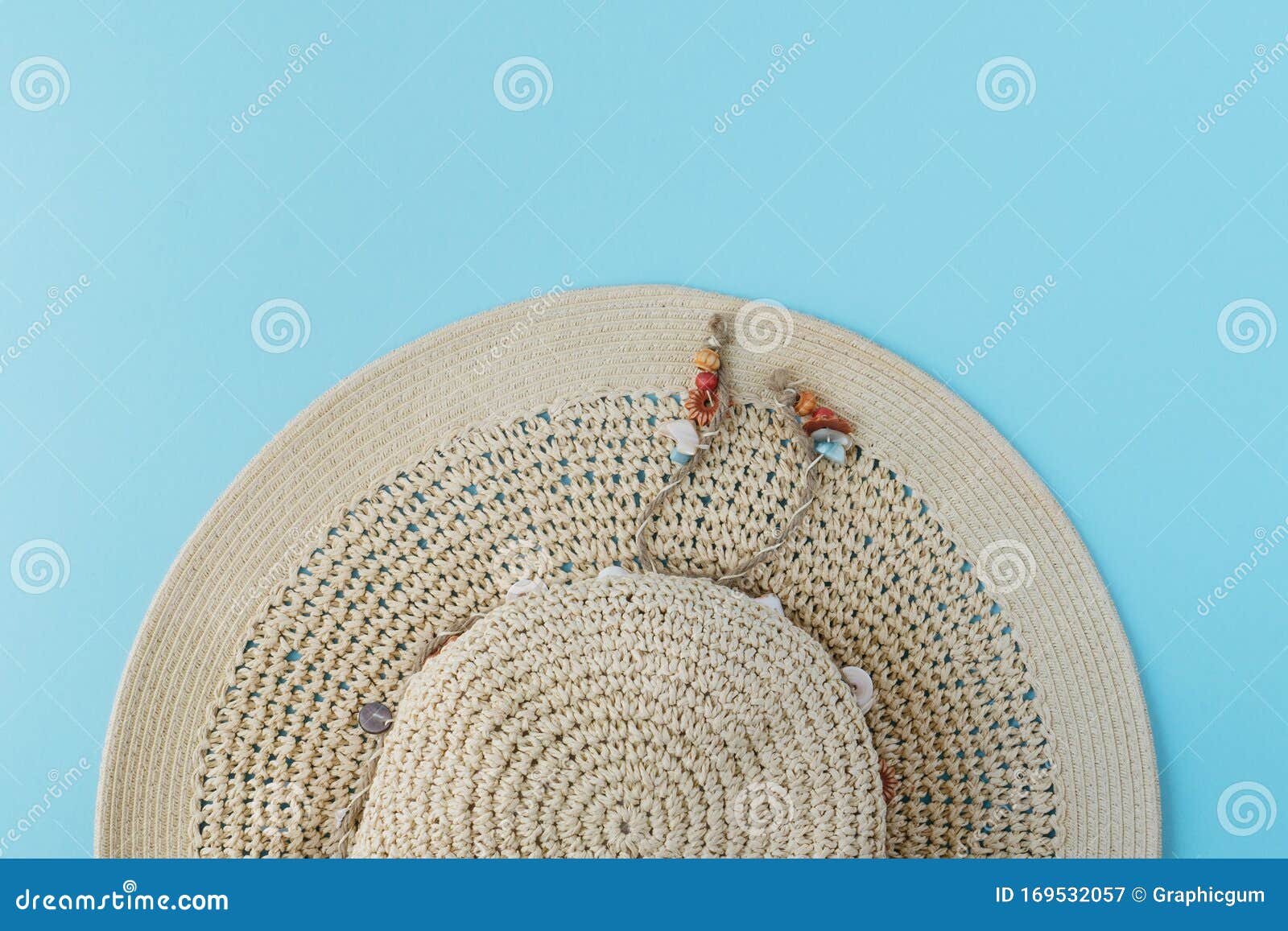 Summer Hat Top View on Blue Background Stock Image - Image of modern ...