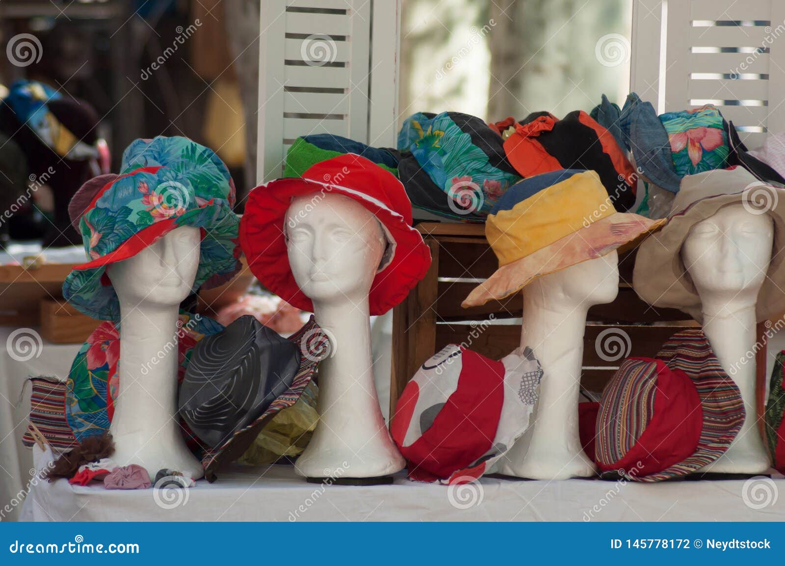 Summer Hats Collection at the Market Stock Photo - Image of raincoat ...