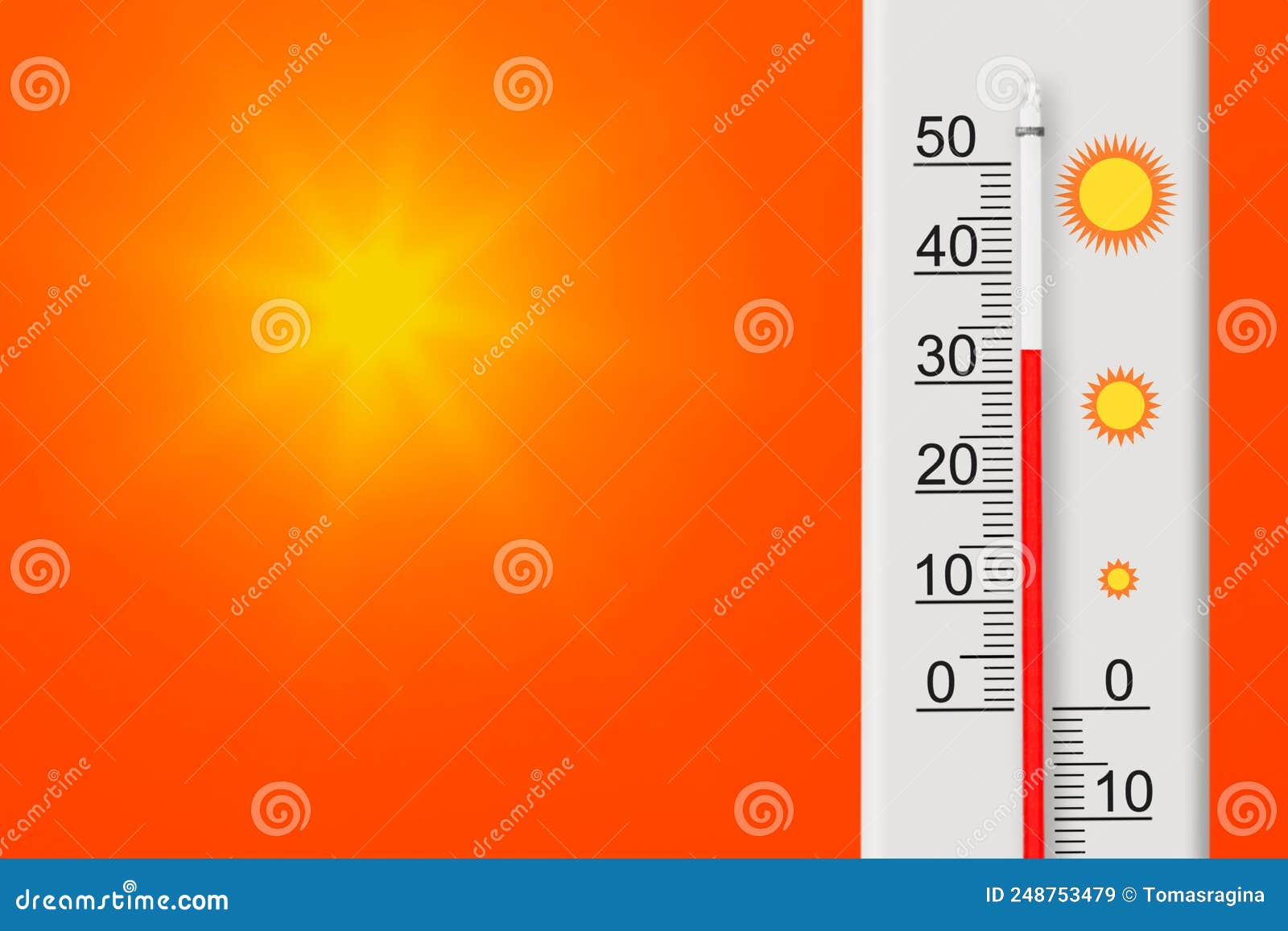 Summer Heat. Celsius Scale Thermometer Shows Plus 33 Degrees Stock ...