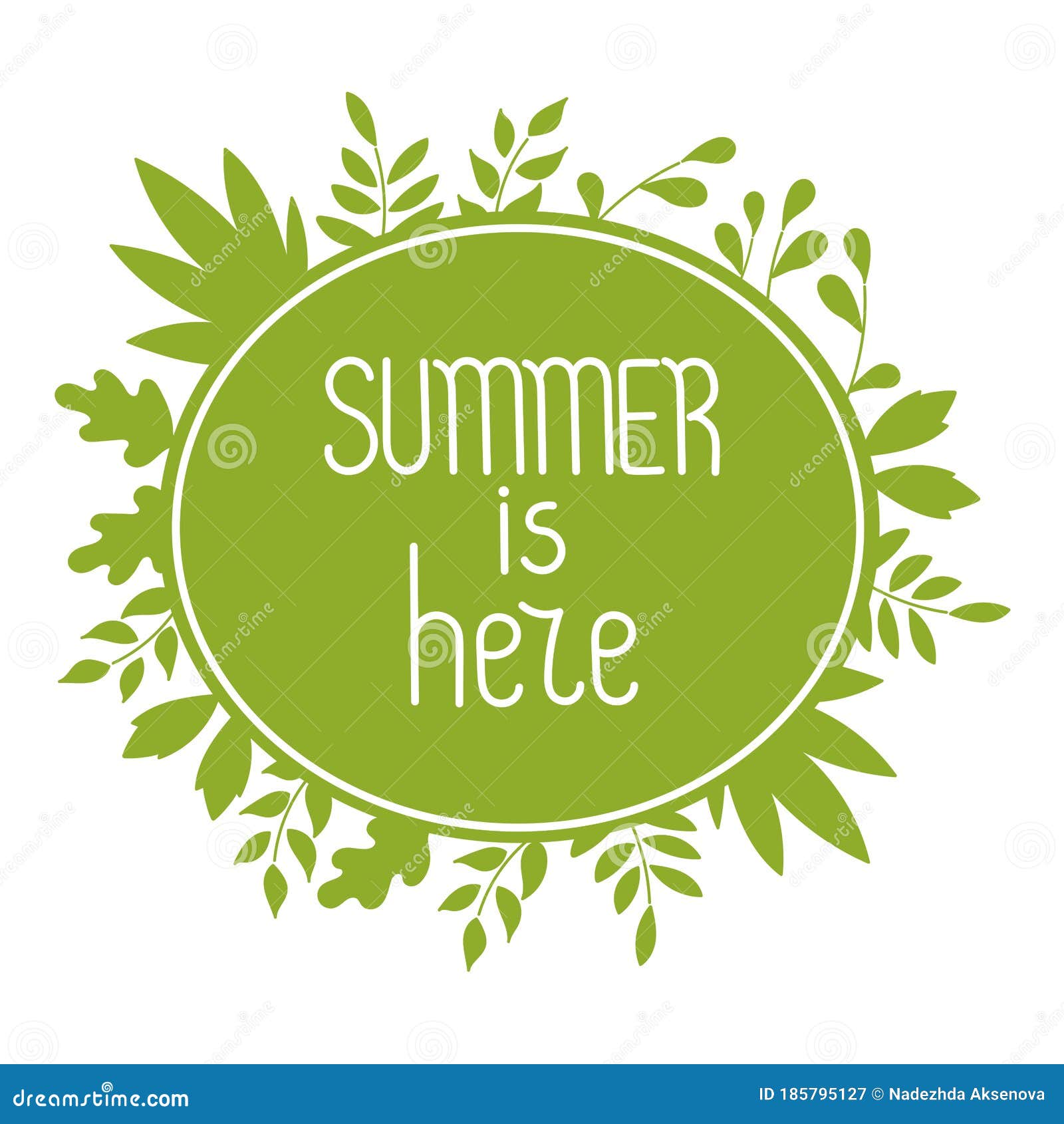 Summer is Here. Round Frame with Leaves. Vector Stock Illustration ...