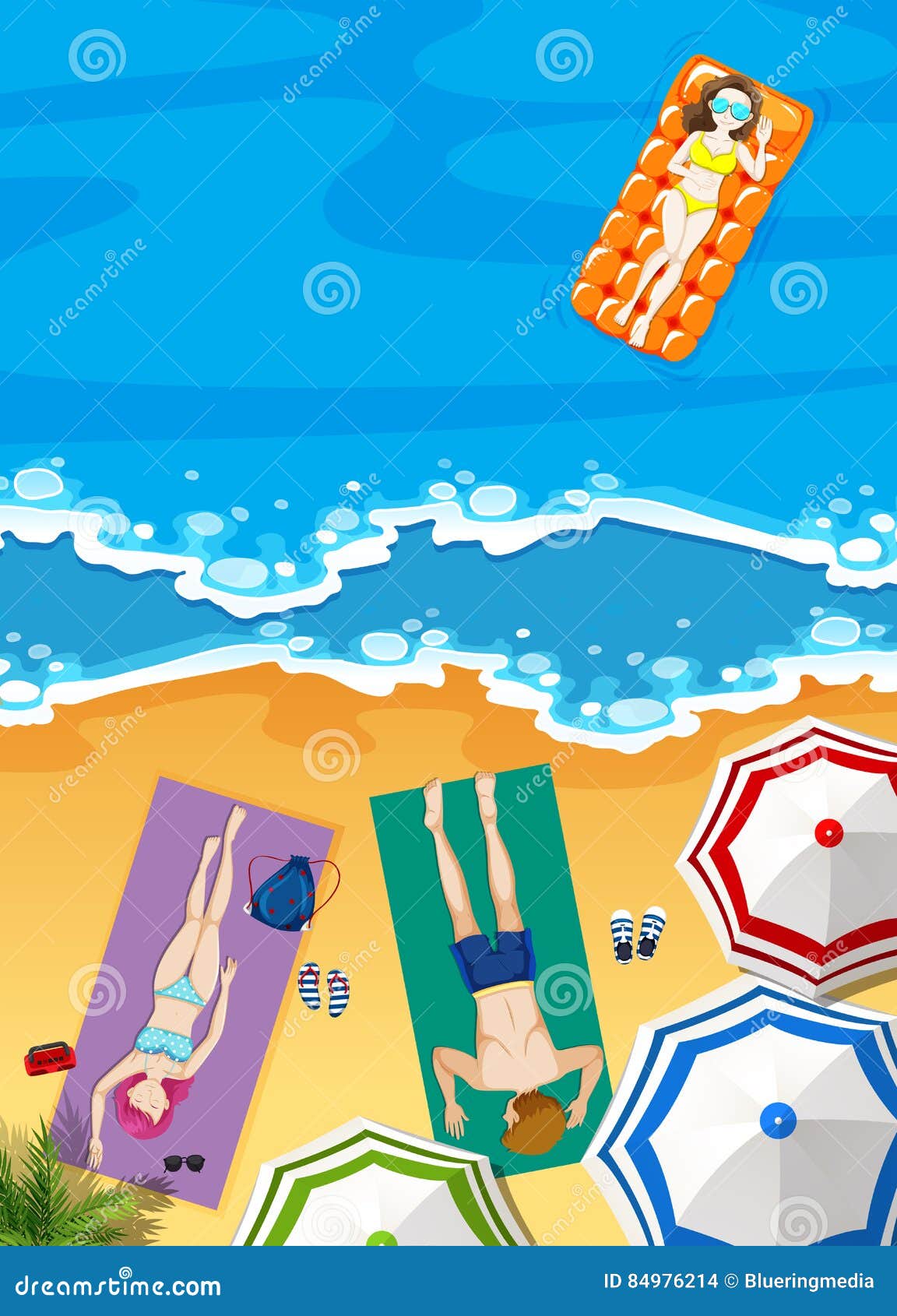 Summer Holiday on the Beach with People Sunbathing Stock Vector ...