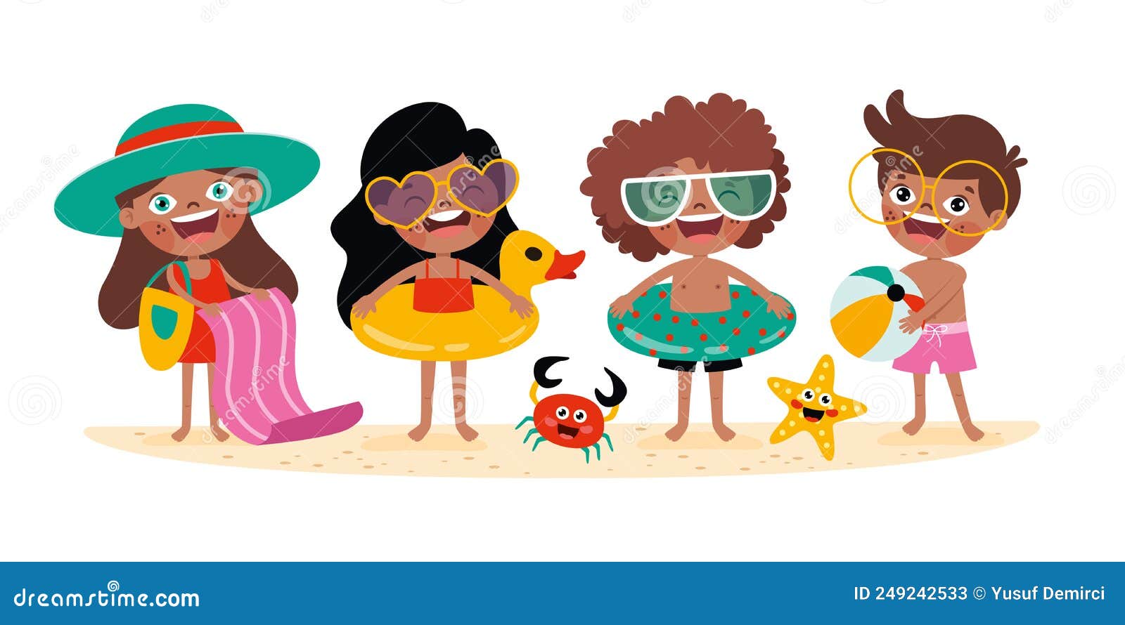 Summer Holiday with Cartoon Kids Stock Illustration - Illustration of ...