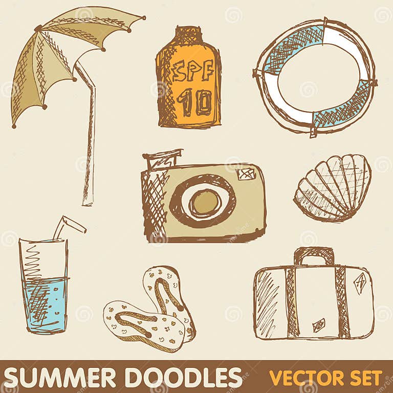 Summer Holiday Doodle Collection Stock Vector - Illustration of alcohol ...