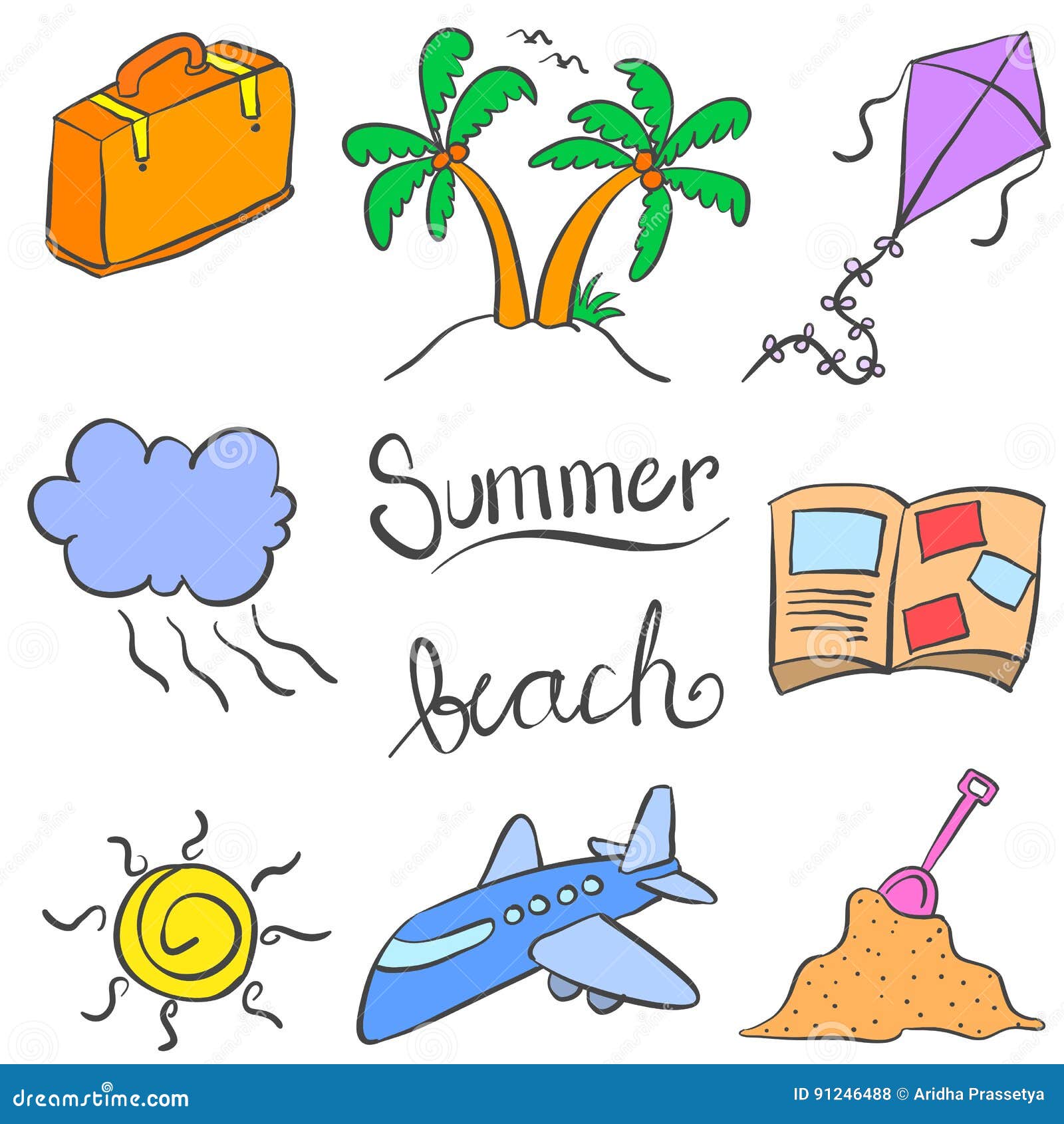 Summer Holiday Element Doodle Colorful Stock Vector - Illustration of ...