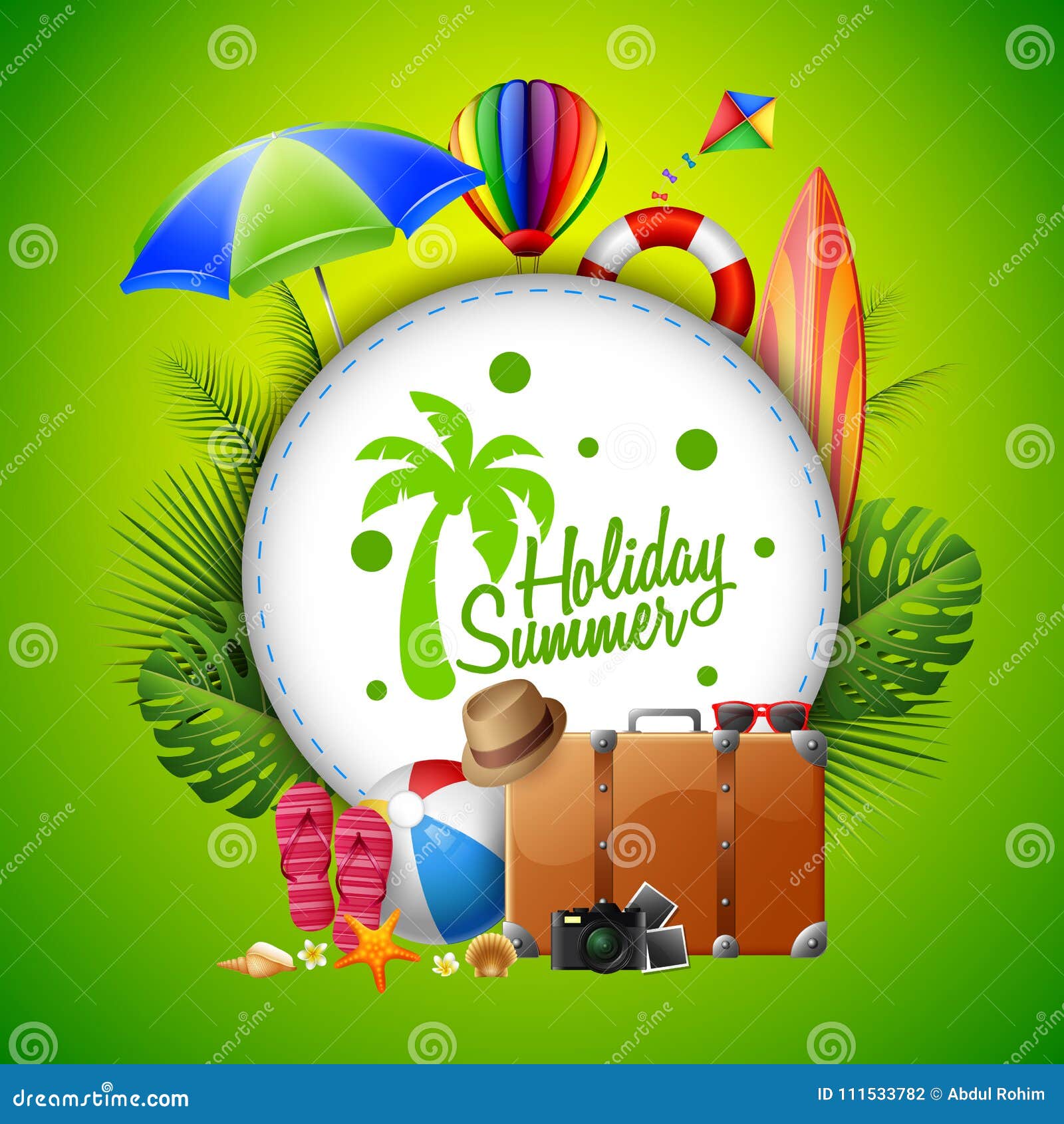 Summer Holiday on Green Background Stock Vector - Illustration of palm ...