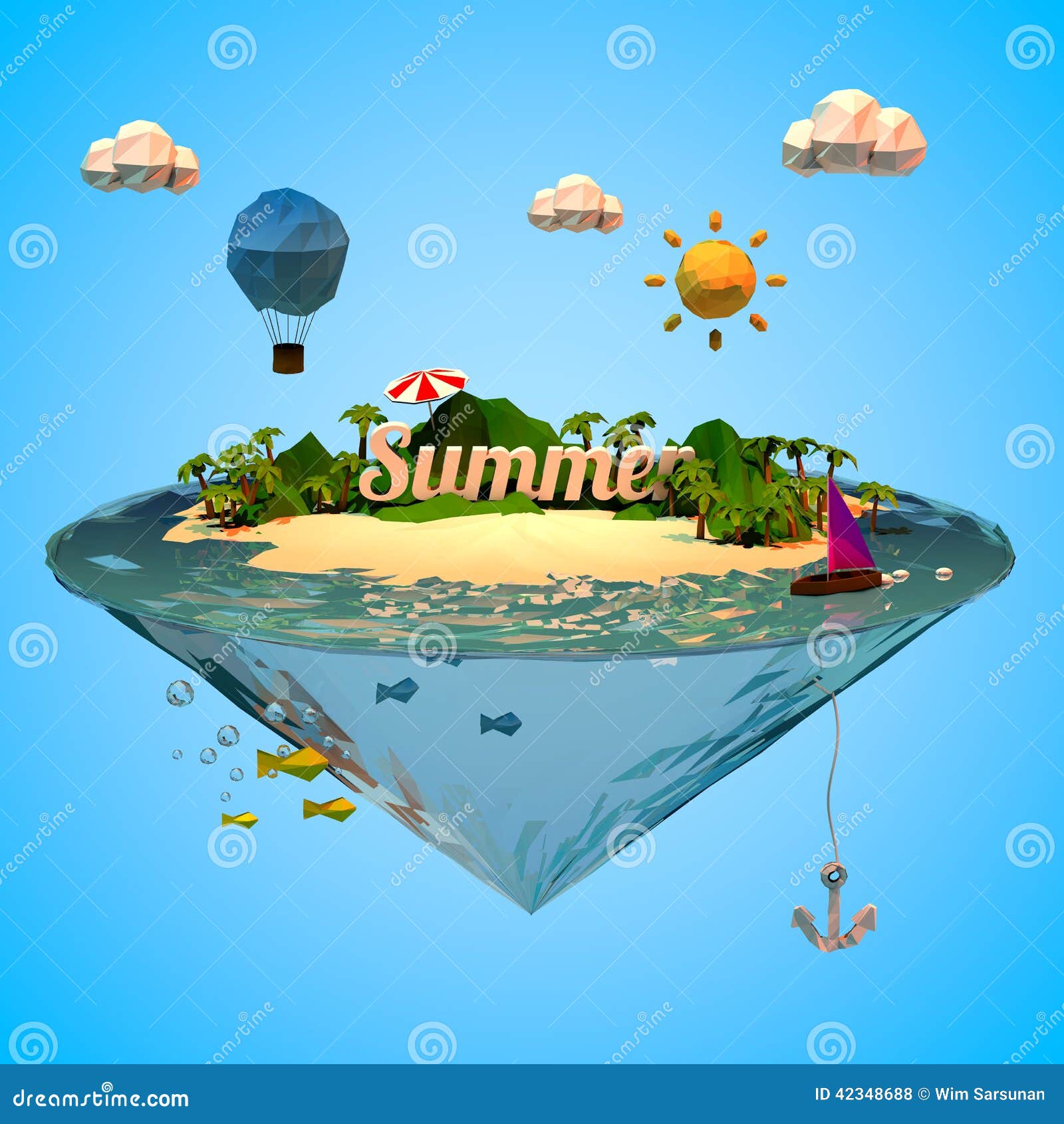 Summer Holiday with Low Poly Style Stock Illustration - Illustration of ...