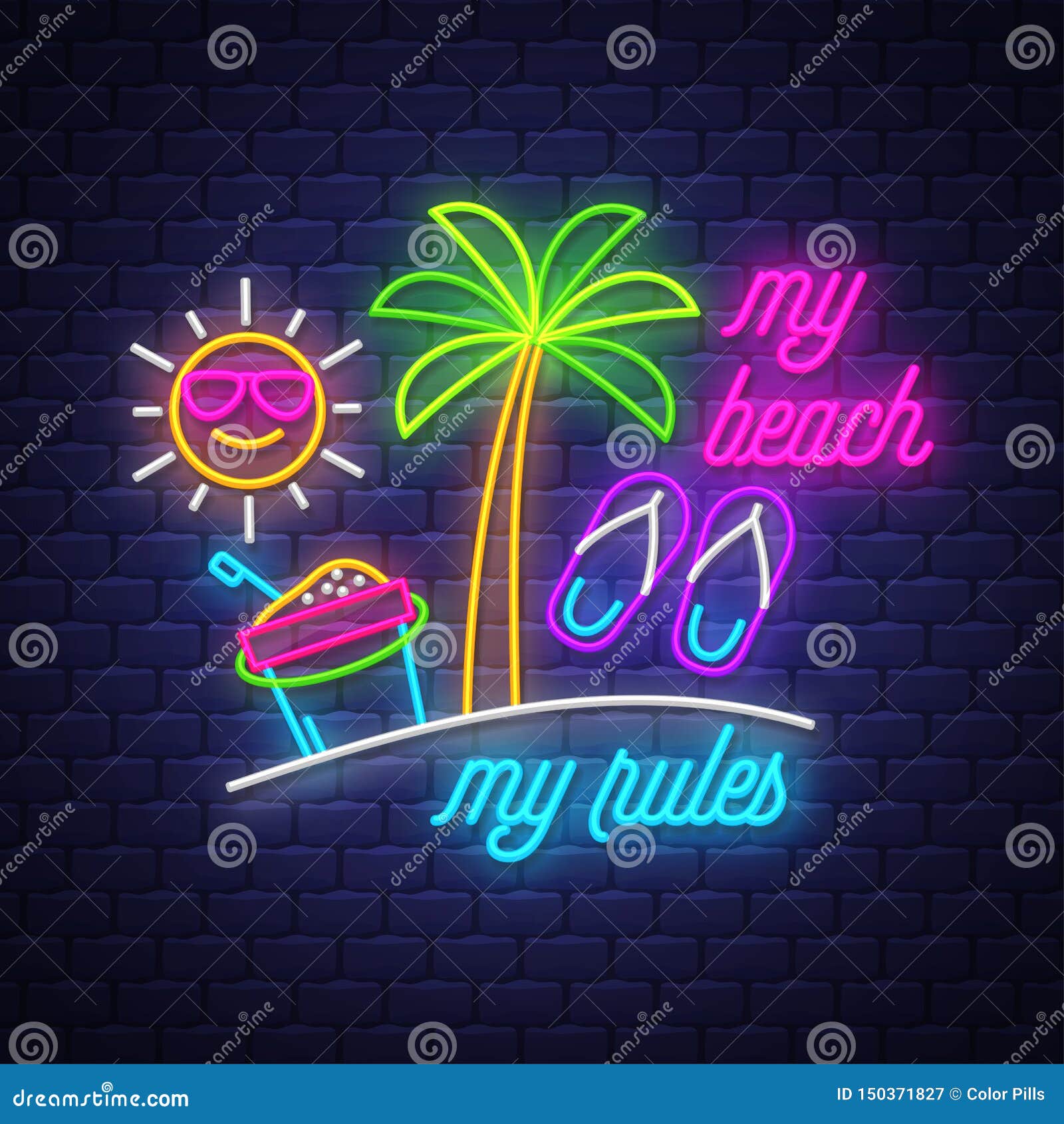 Beach Rules Icons Set And Sighns On White With Desihn In Circles. Set ...