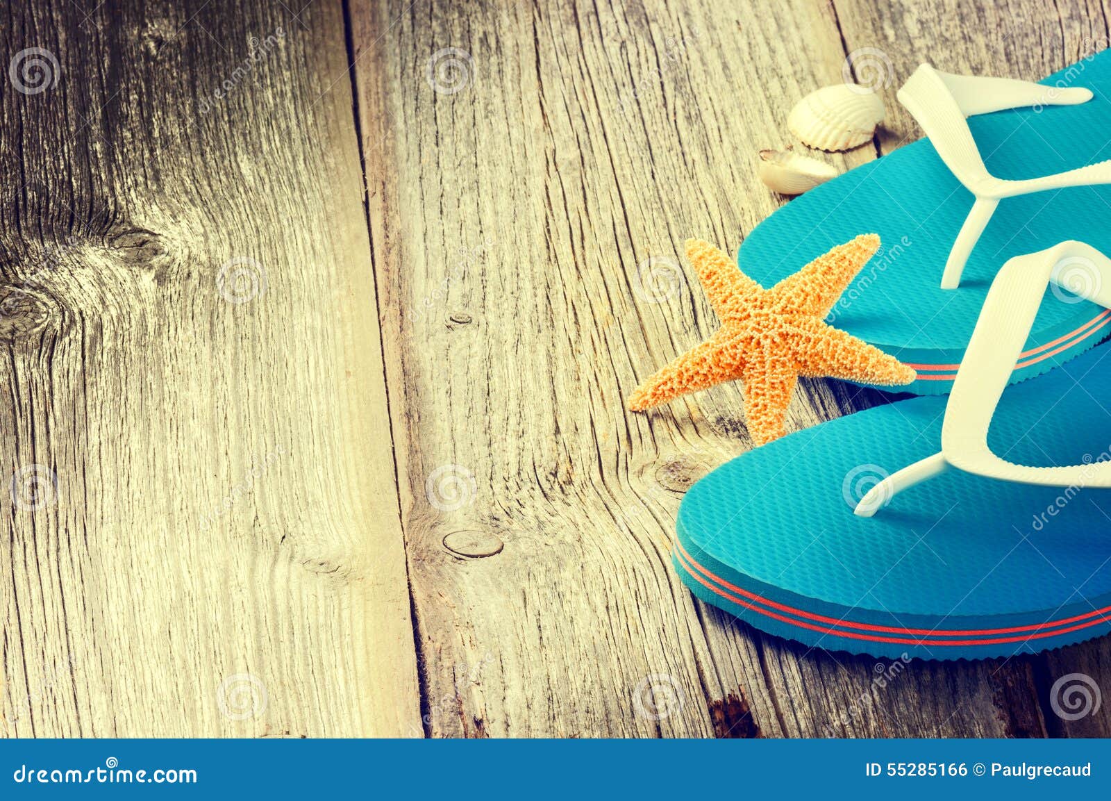 Summer Holiday Setting with Flip Flops Stock Photo - Image of seastar ...
