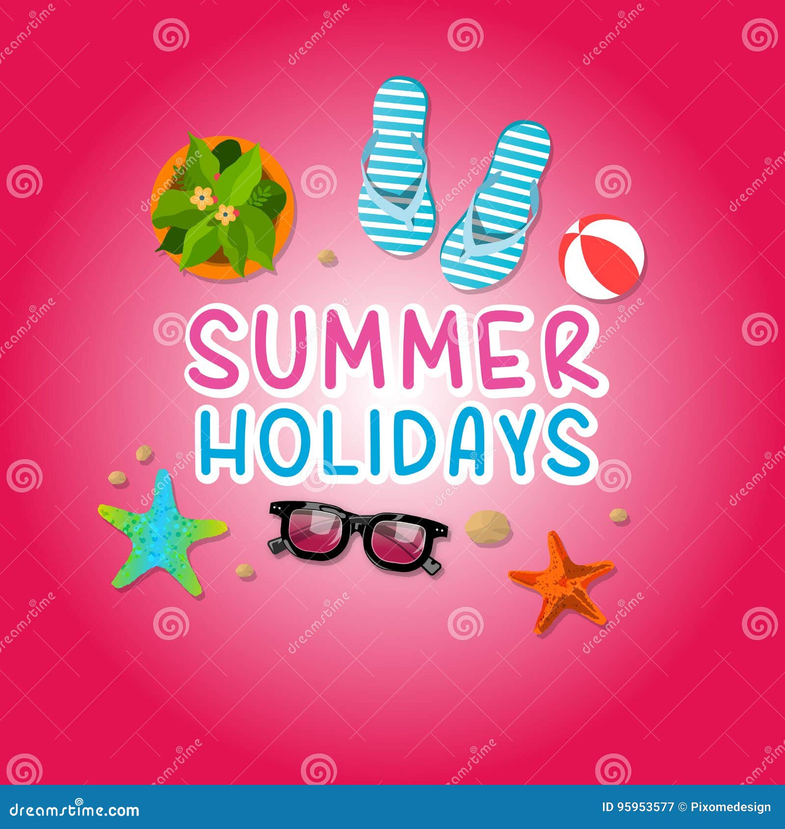Summer Holiday Vacation Concept, Isolated Objects Cute Illustration ...