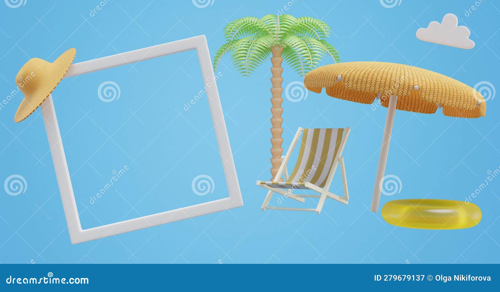 Summer Holidays. Frame Deckchair Umbrella Palm Tree Stock Illustration ...