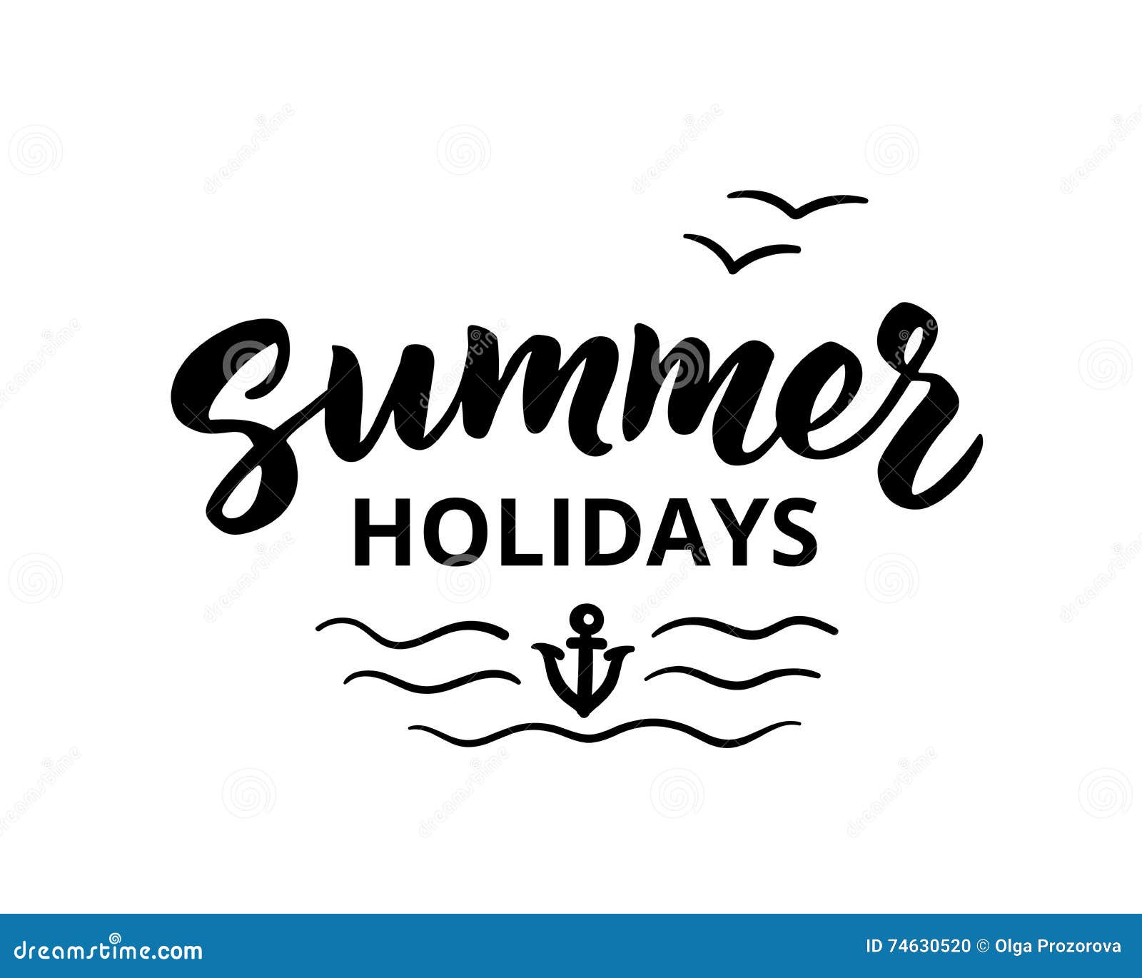 Summer Holidays Hand Drawn Brush Lettering Stock Vector - Illustration ...