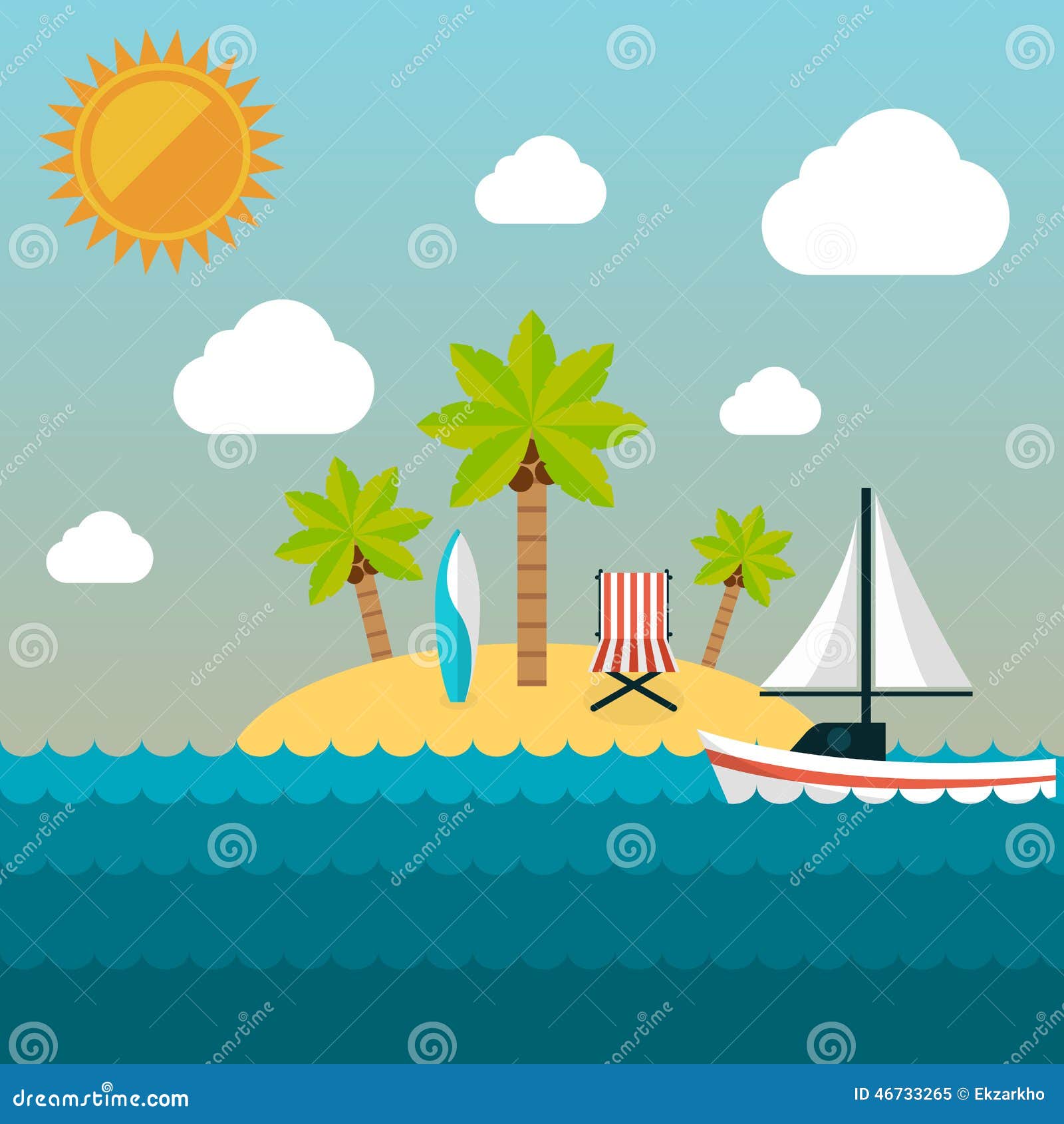Summer Holidays Illustration. Island Stock Vector - Illustration of ...