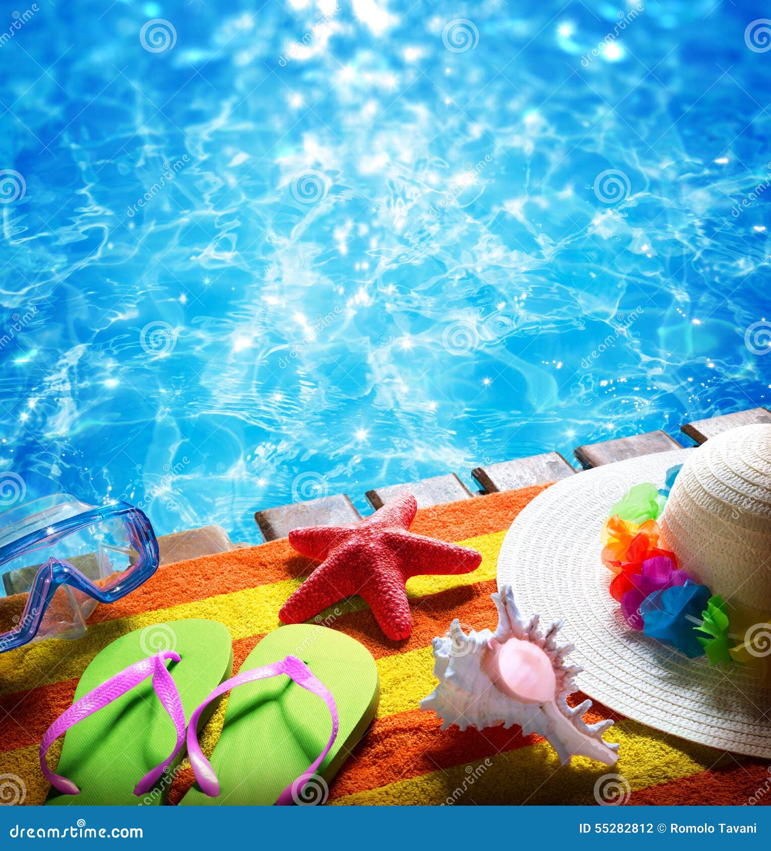 Summer holidays in pool stock photo. Image of accessories - 55282812