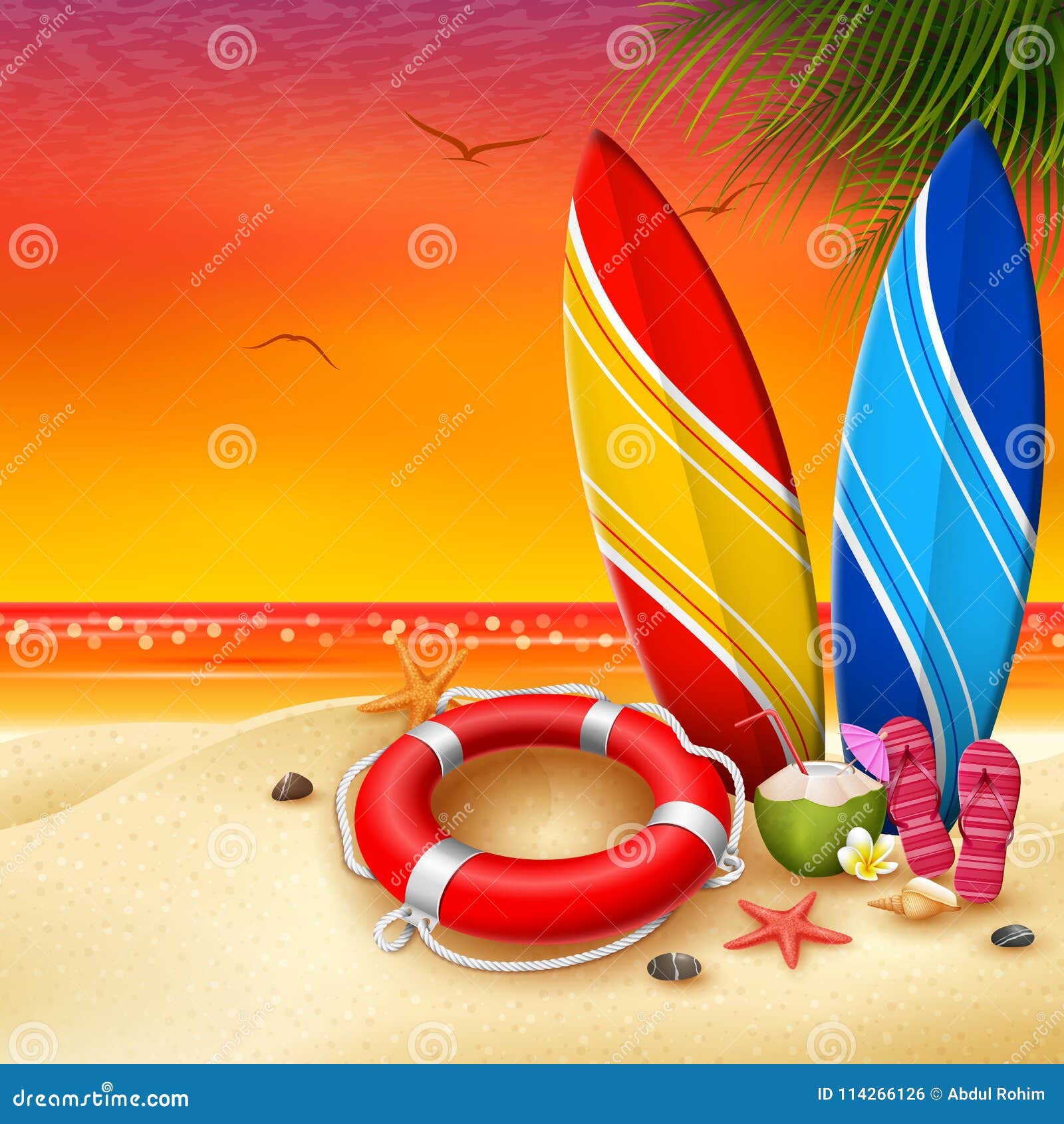 Summer Holidays with View Sunset Background Stock Vector - Illustration ...