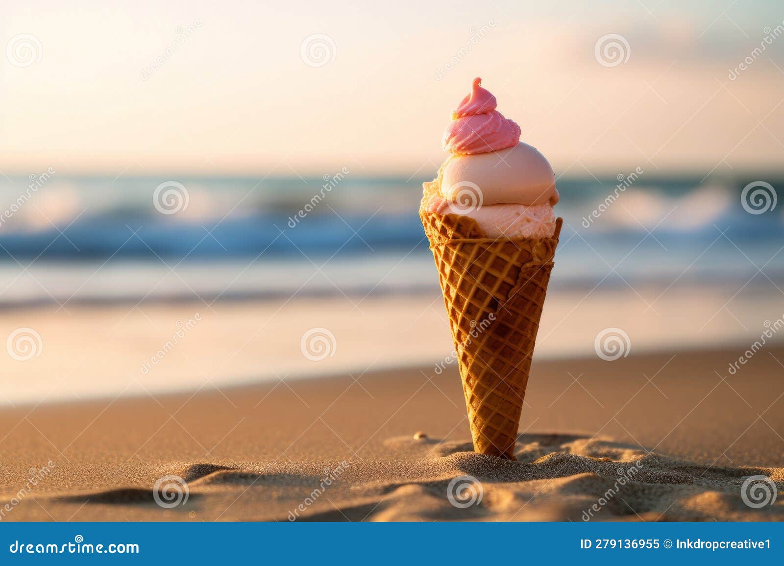 Summer Ice Cream Cone on a Sandy Beach. Generative Ai Stock ...