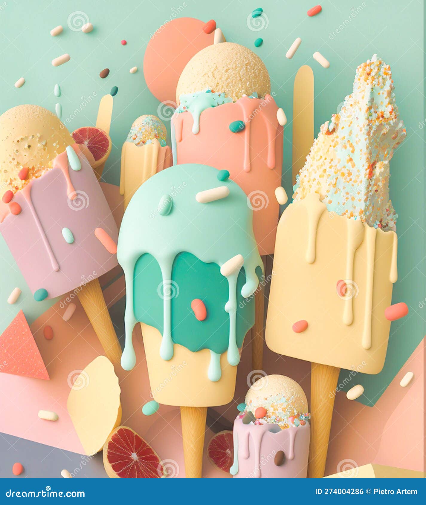 Summer Ice Cream Ice Lollies. Generative AI Stock Illustration ...