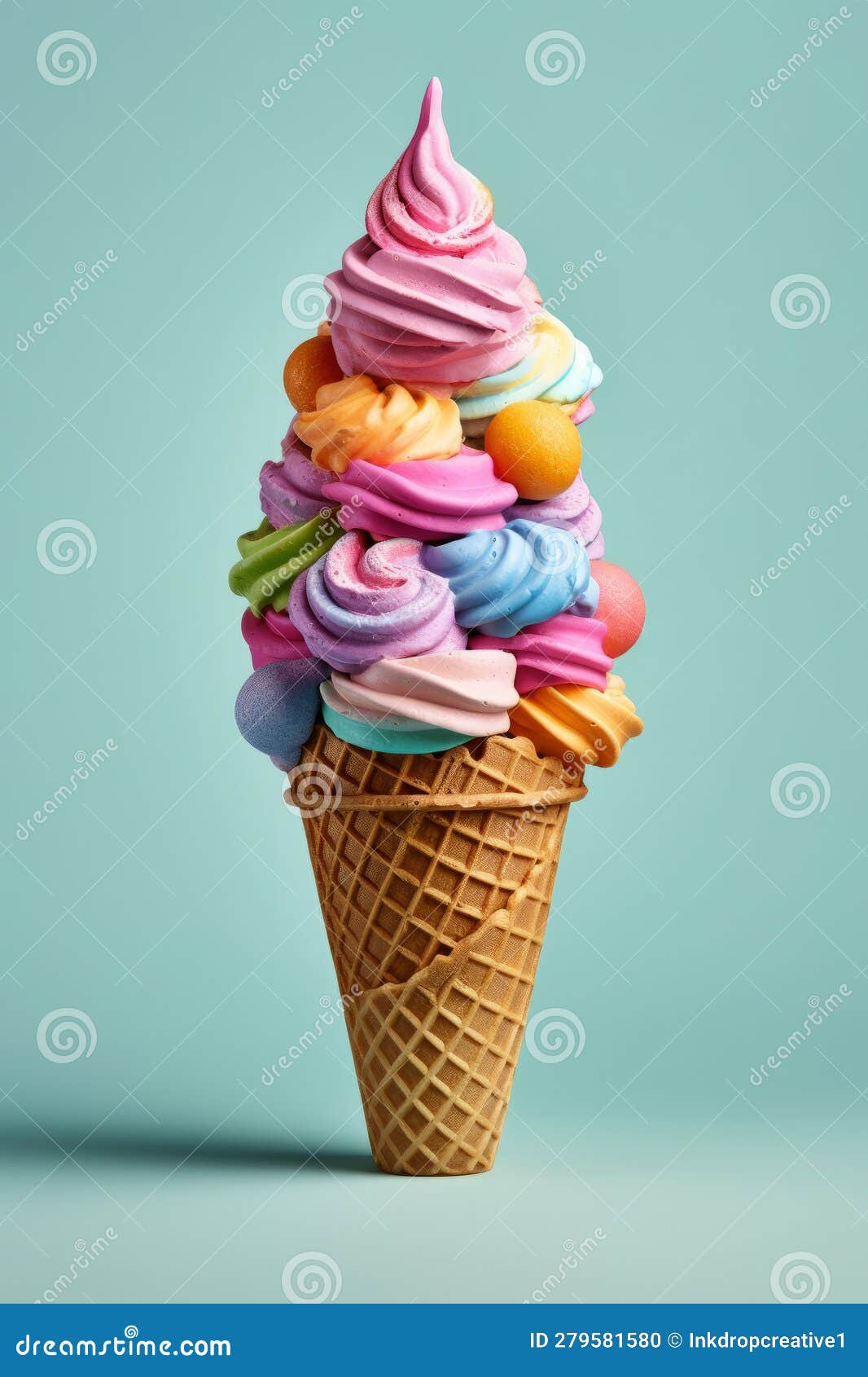 A Summer Ice Cream with a Stack of Ice Cream Scoops. Generative Ai ...