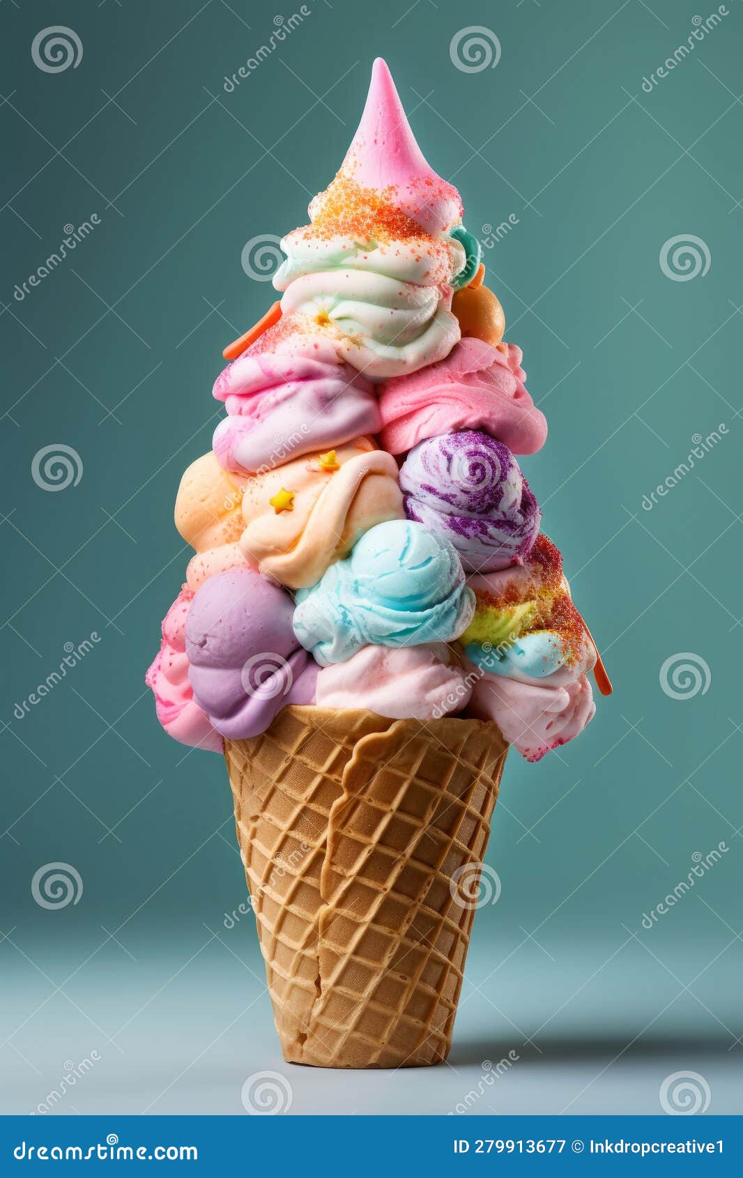 A Summer Ice Cream with a Stack of Ice Cream Scoops. Generative Ai ...